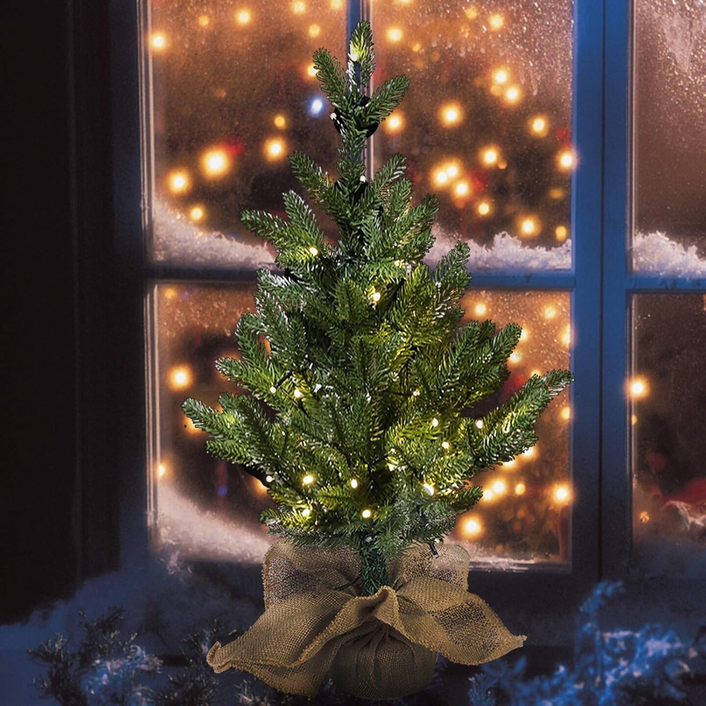 24 Inch Mini Artificial Christmas Tree with 50 LED Lights, 2 ft Table ...