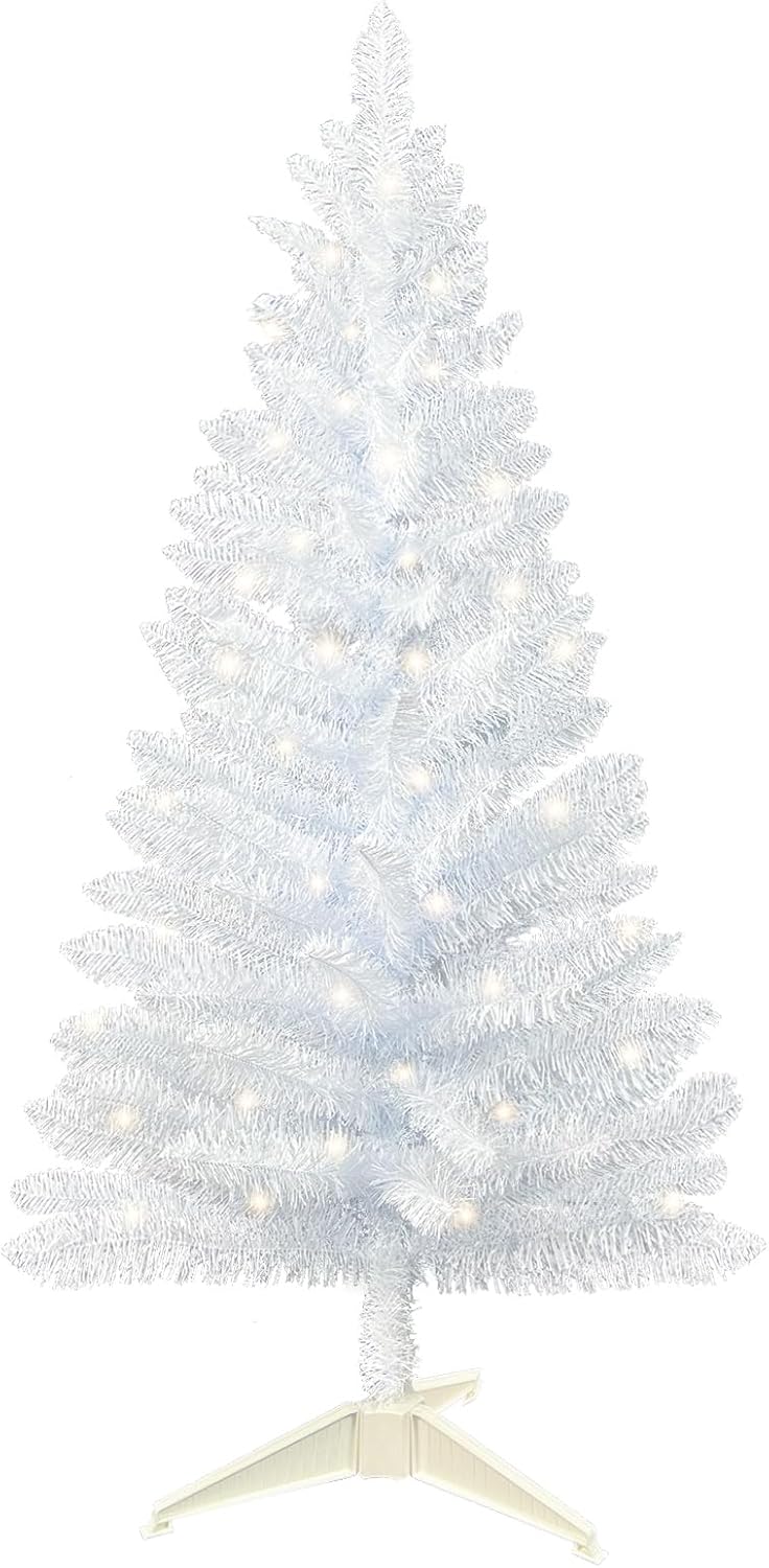 4ft Lighted Artificial White Christmas Tree | Leeheeyee Small Fake ...