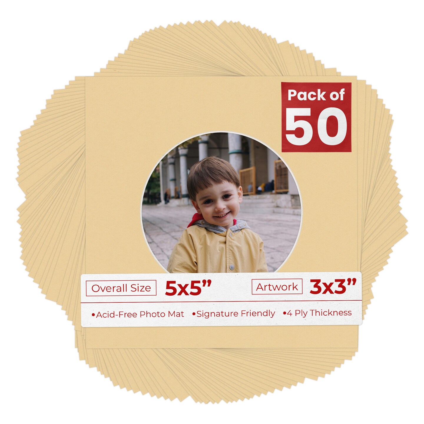 Beige Mat Board for 5x5 Inch Frames - Circle Opening for 3x3 Photos ...