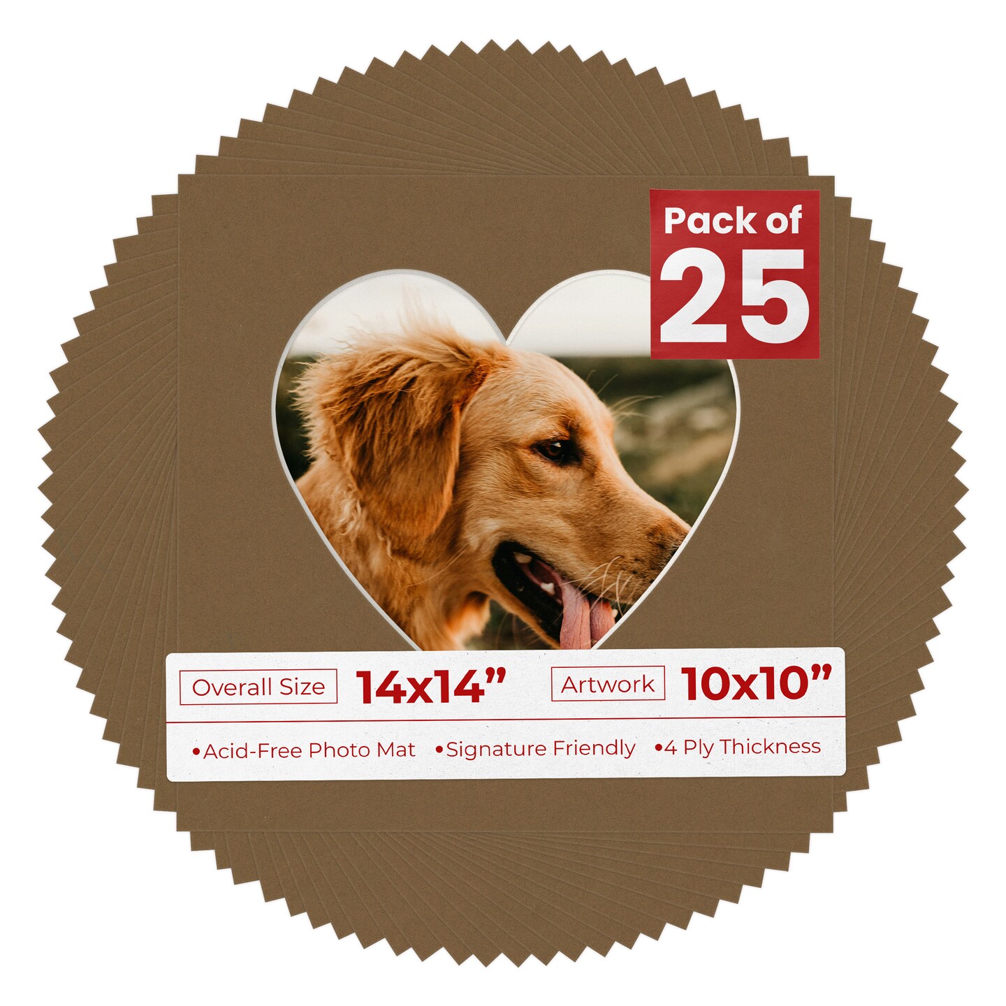 Aged Oak Brown Mat Board for 14x14 Frames - Heart Opening for 10x10 ...