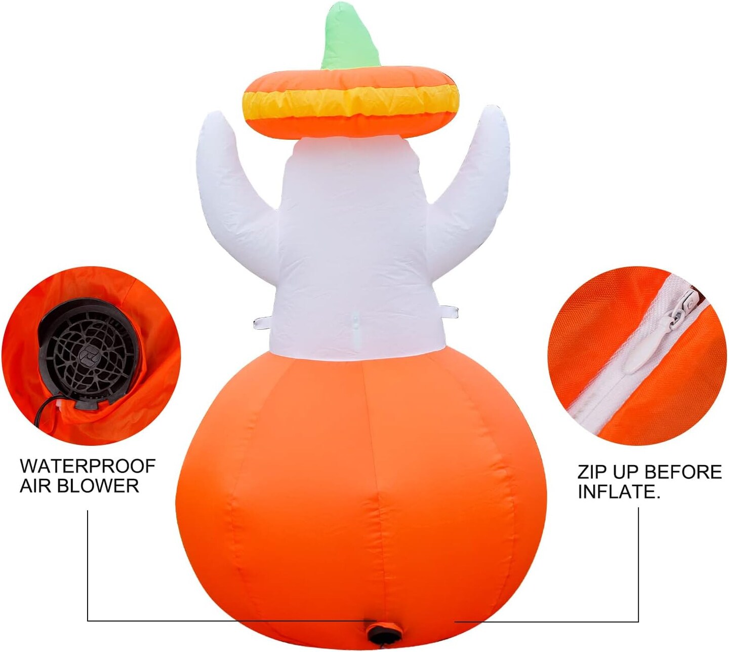 6 FT Tall Halloween Inflatable Pumpkin Ghost, Cute Inflatables ...