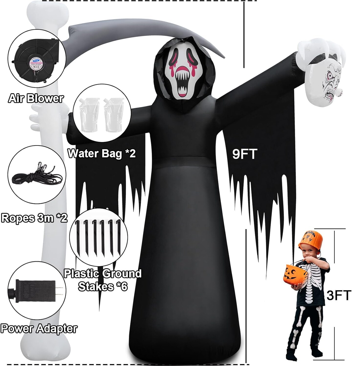 9 FT Halloween Inflatable Outdoor Decoration, Giant Grim Reaper ...