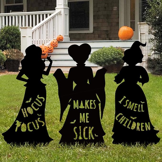 Hocus Pocus Halloween Decorations Outdoor 3 Extra Large Black Hocus Pocus Witches Halloween Silhouette Yard Signs with Stakes Thick Corrugated Plastic Outside Yard Lawn Decor for Kids Home Party Micha...