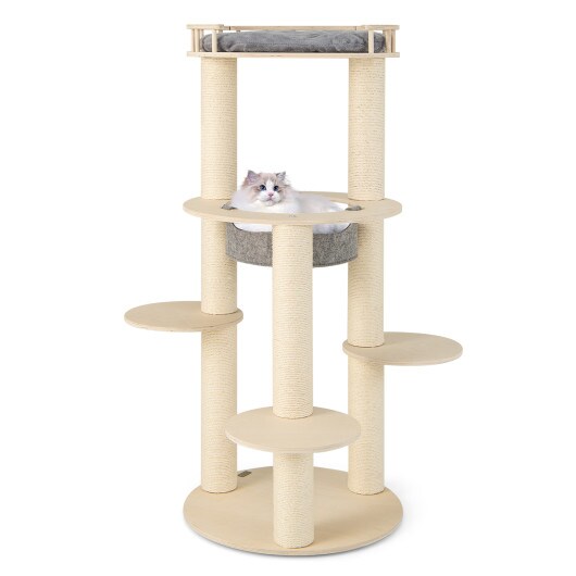 5-level Wooden Cat Tree with Padded Perch Non-woven Hammock-Grey | Michaels