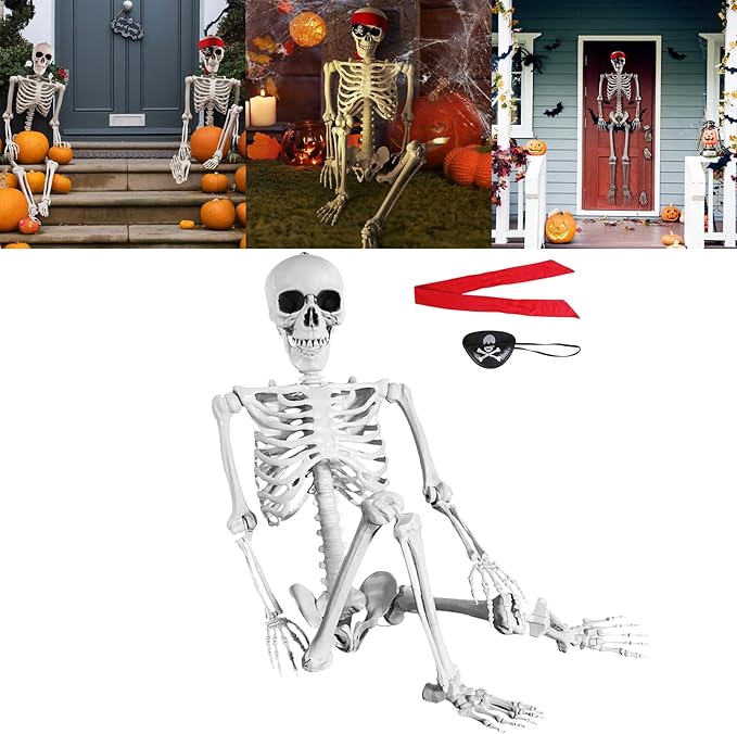 Skeleton Halloween Decor, TWFRIC 5.4FT/165CM Life Size Skeleton with ...