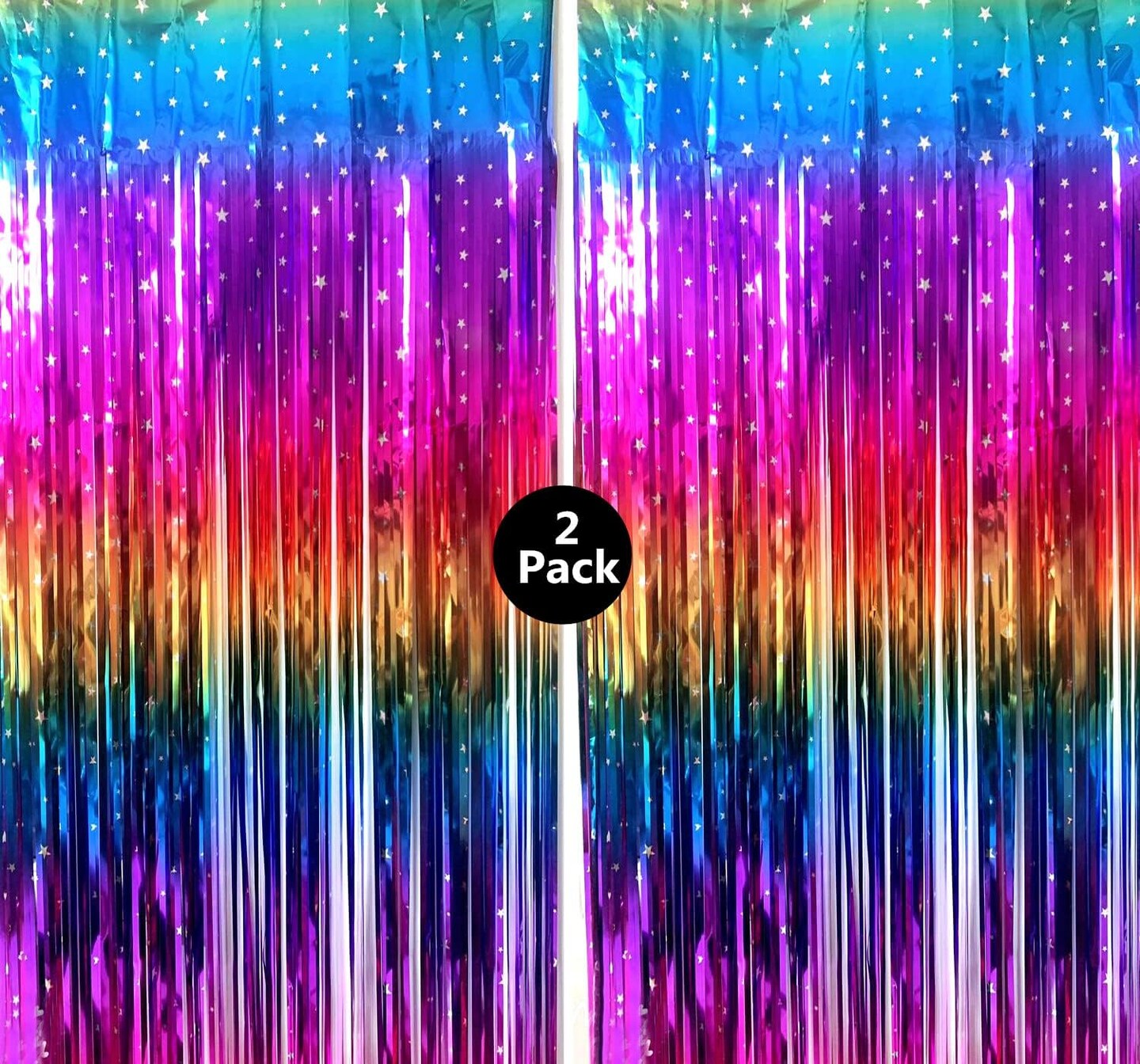 Sparkly Rainbow Gradient Tinsel Foil Fringe Curtain Metallic Streamers ...
