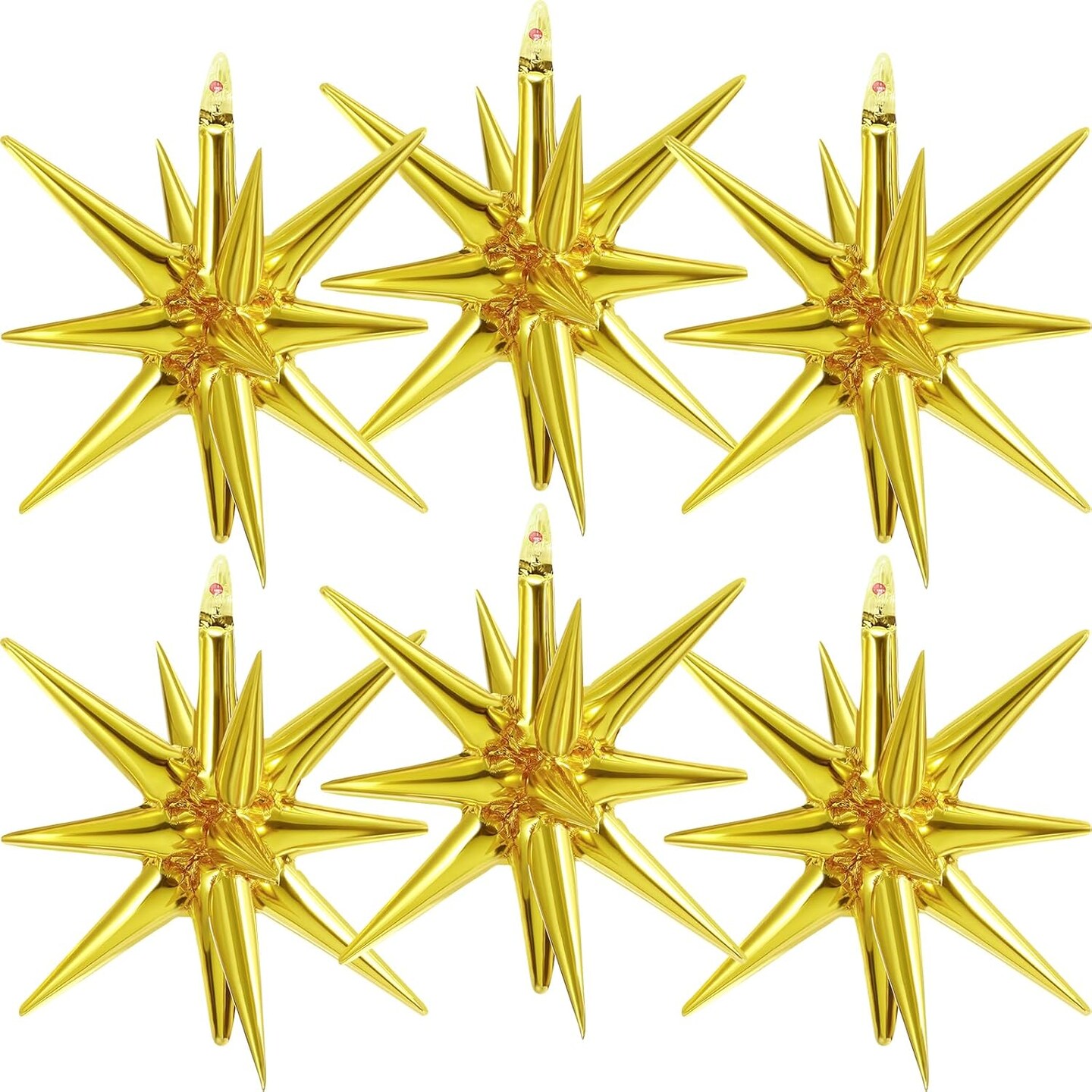 6-Pack 27in Gold Starburst Foil Balloons – 14-Point Star Cone for ...