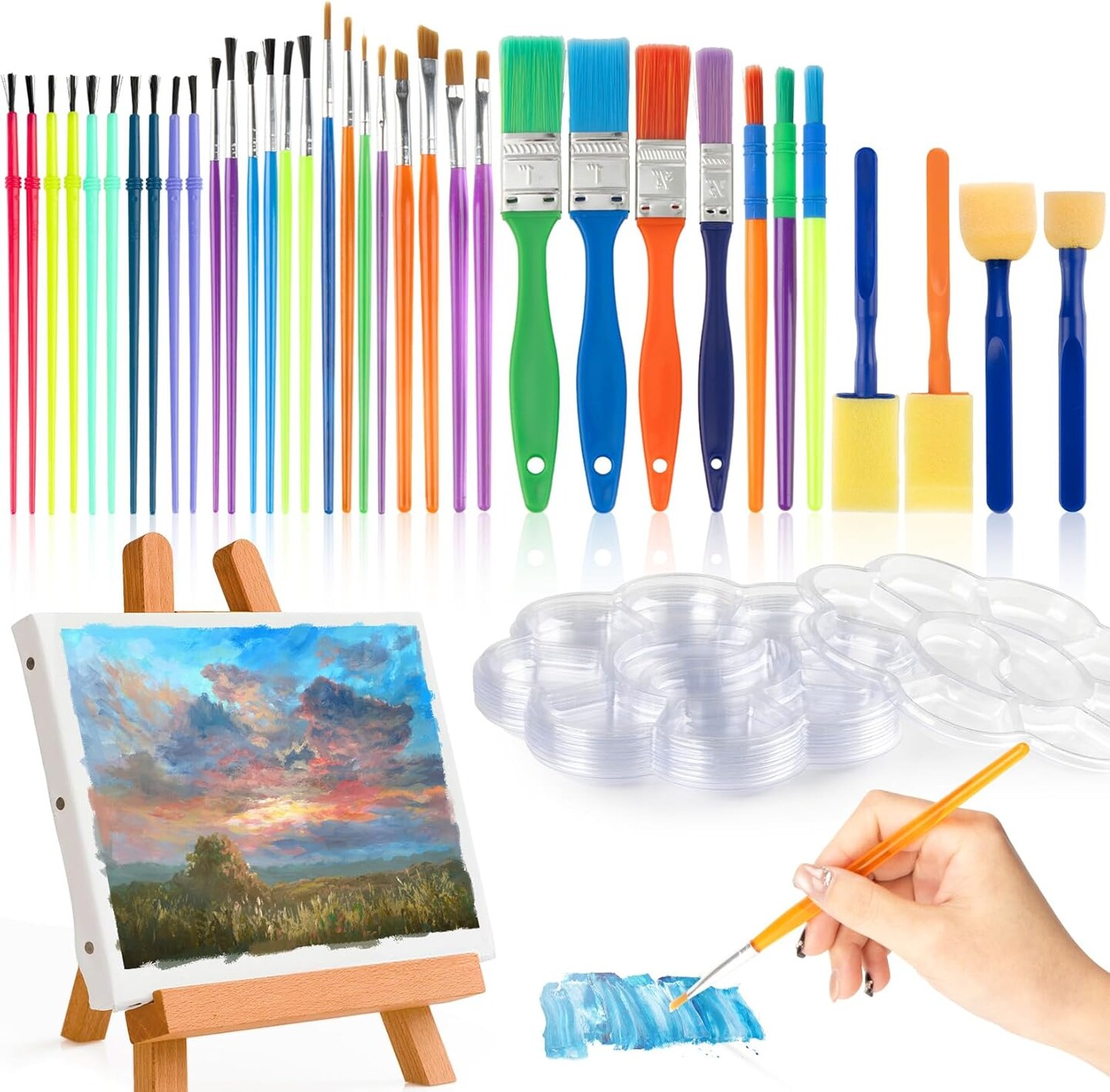 35 All Purpose Paint Brushes Set with 10 Palettes- Includes 8 Different ...