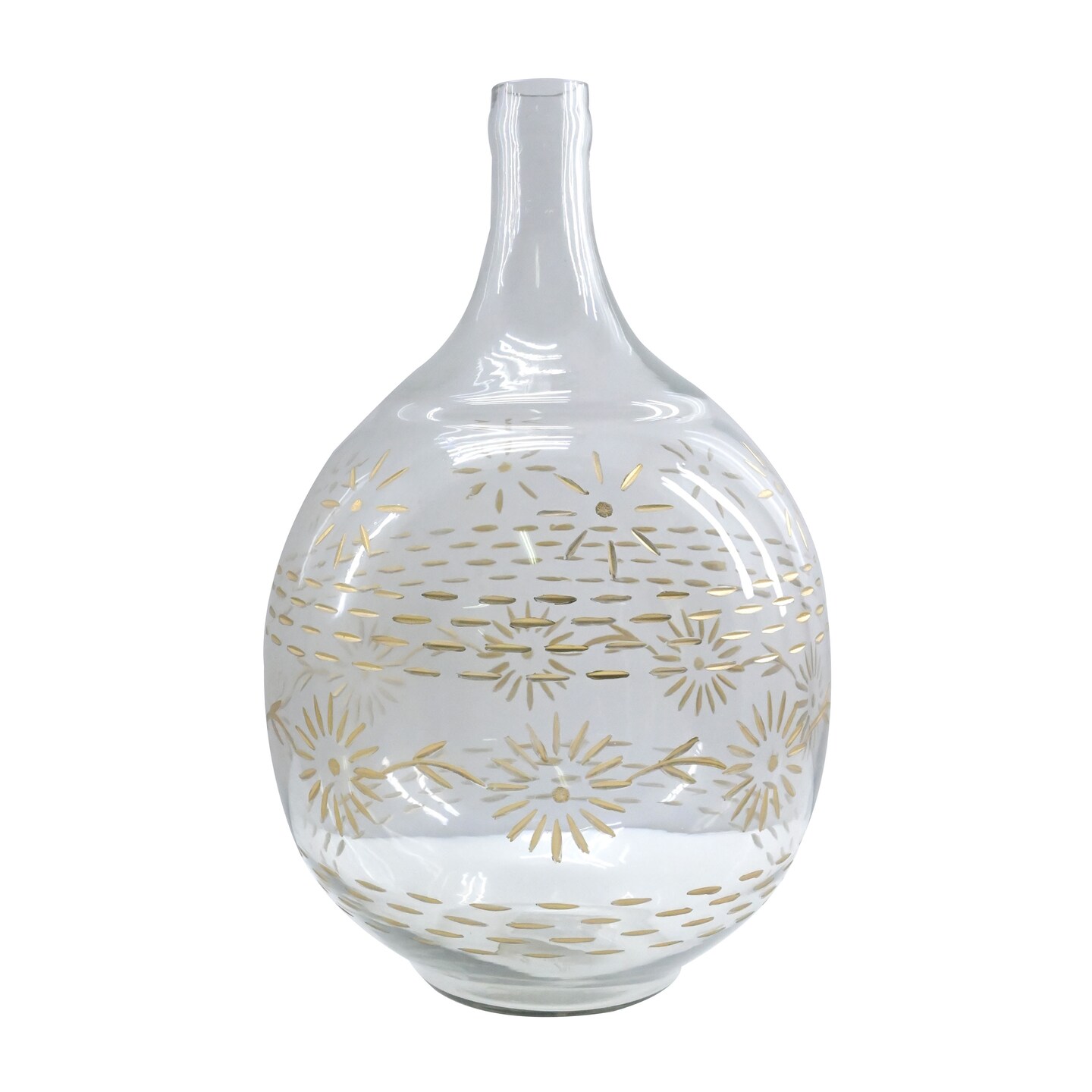 Transpac Glass 16 in. Clear Everyday Etched Flowers Vase | Michaels