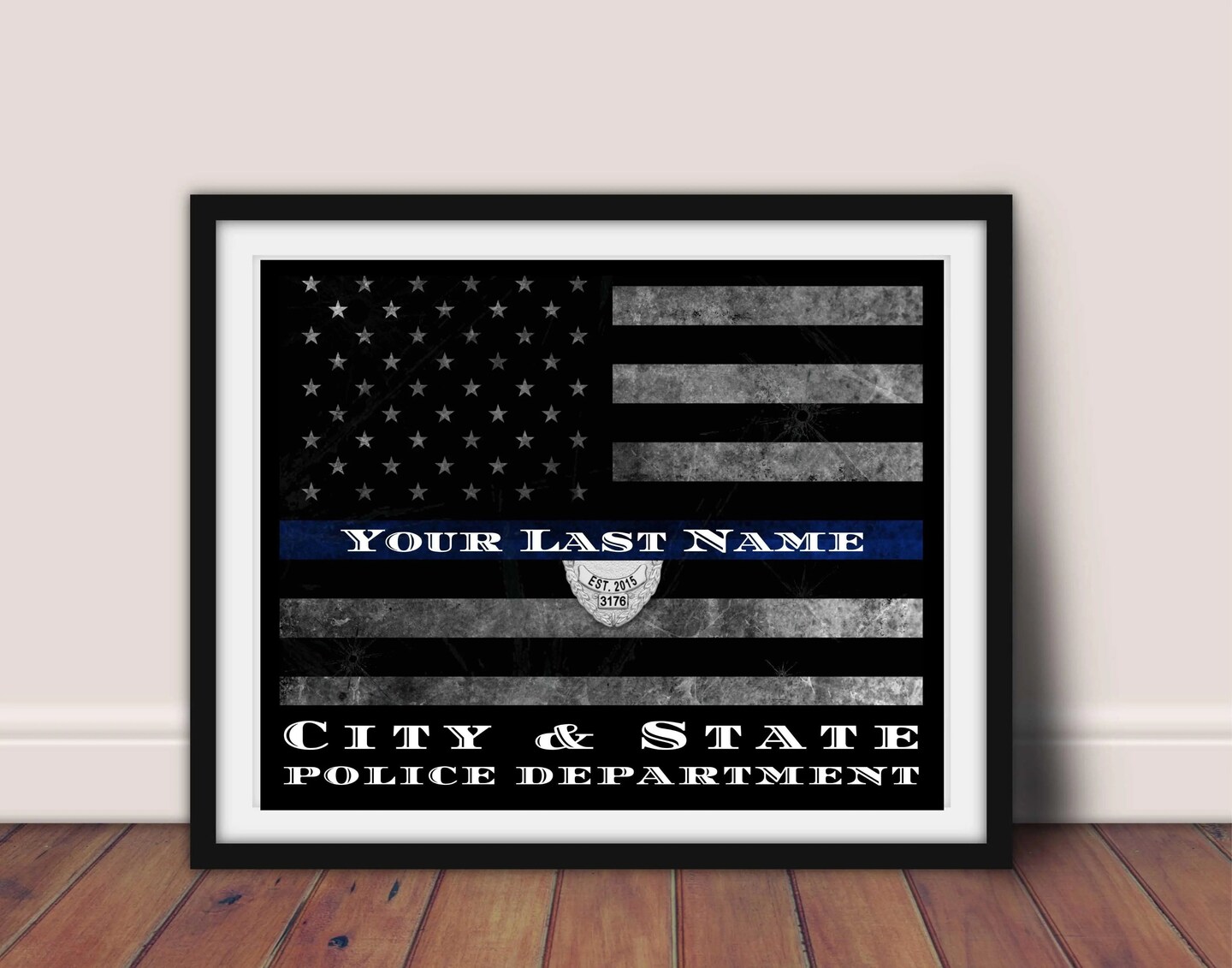 Police Officer Thin Blue Line Flag Framed Art Custom Art | Michaels