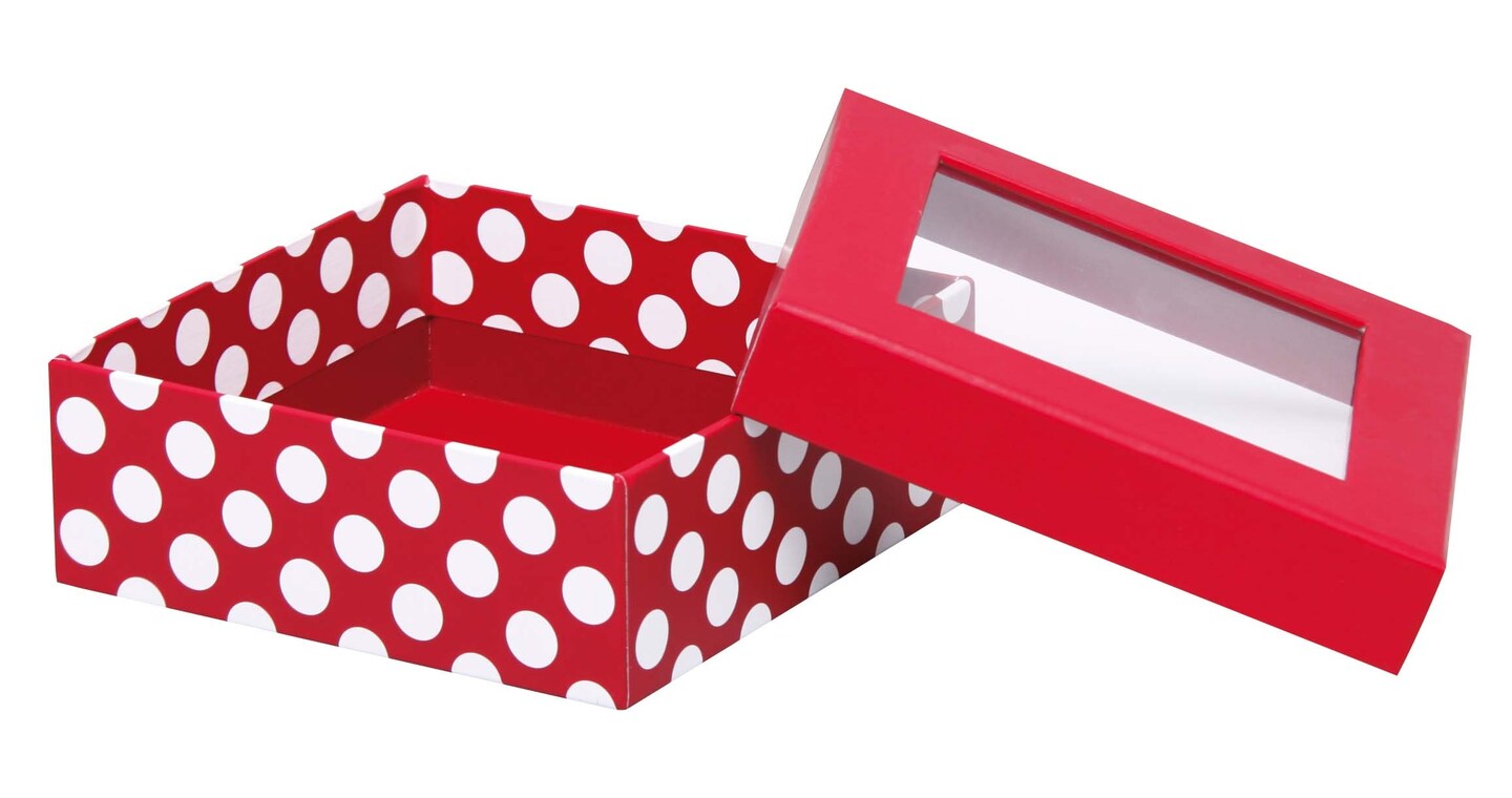 Pack/3: Red & White Dots Window - Rigid Gourmet Gift Box - 5-1/2 x 5-1/ ...
