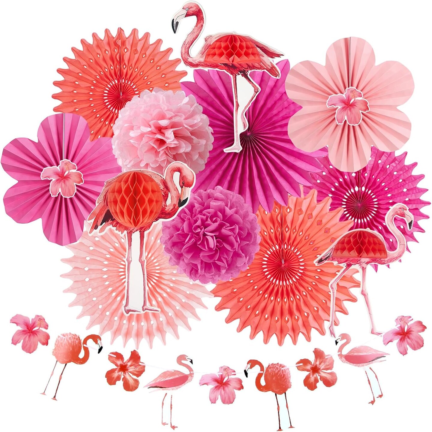 Summer Flamingo Party Decorations Pink Hanging Paper Fans for Tropical ...