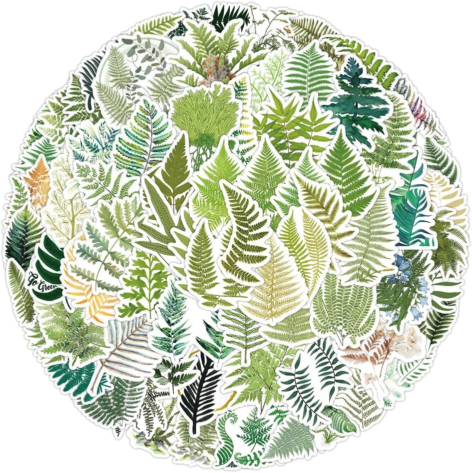 Fern Leaf Stickers 100 Pcs Waterproof Green Plant Sticker (Fern Leaf ...