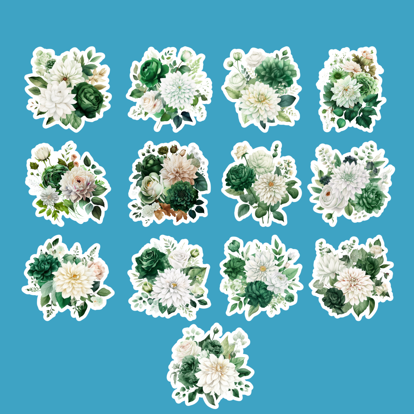 Emerald Green Flower Stickers, Floral, Green, Stickers | MakerPlace by ...