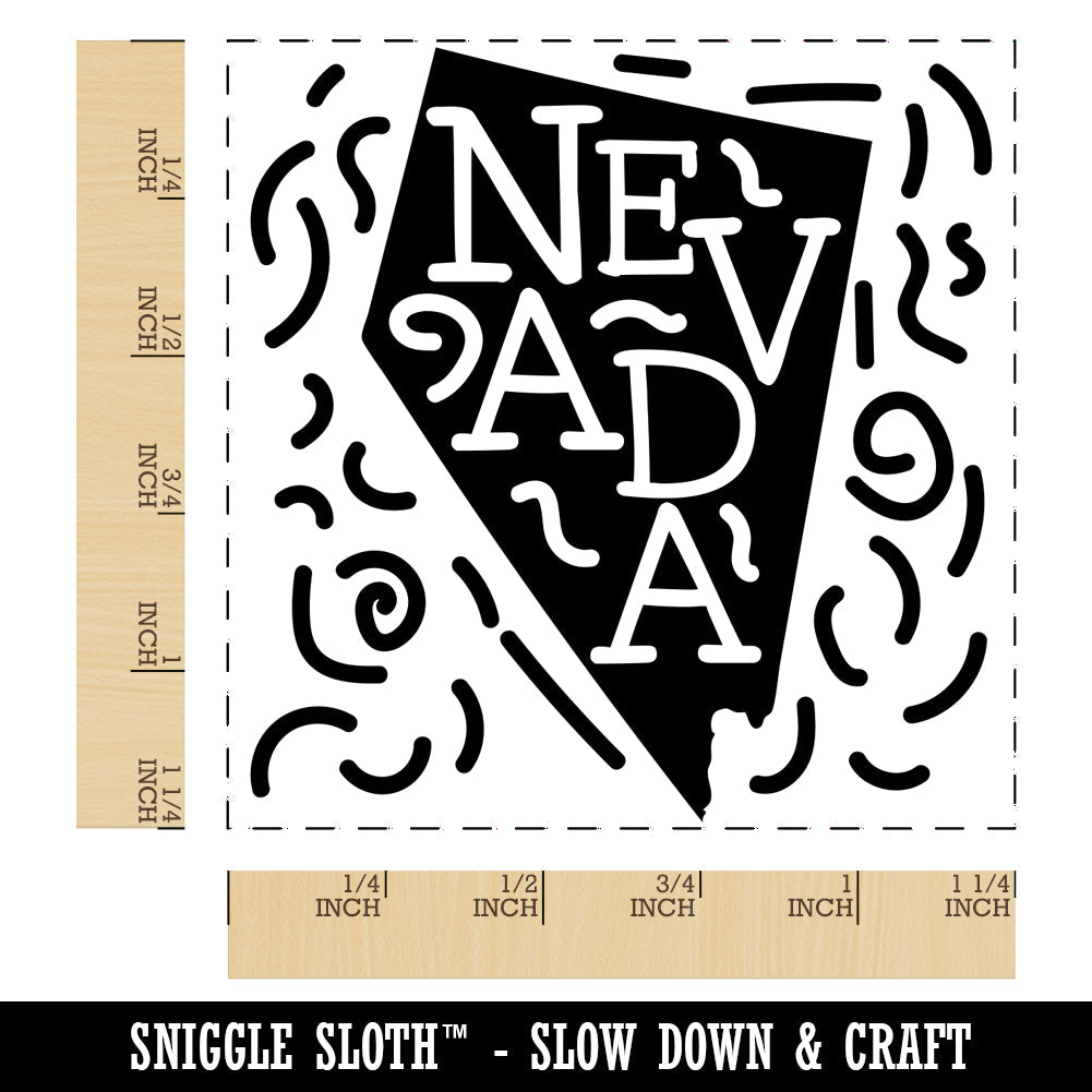 Nevada State with Text Swirls Square Rubber Stamp for Stamping Crafting ...