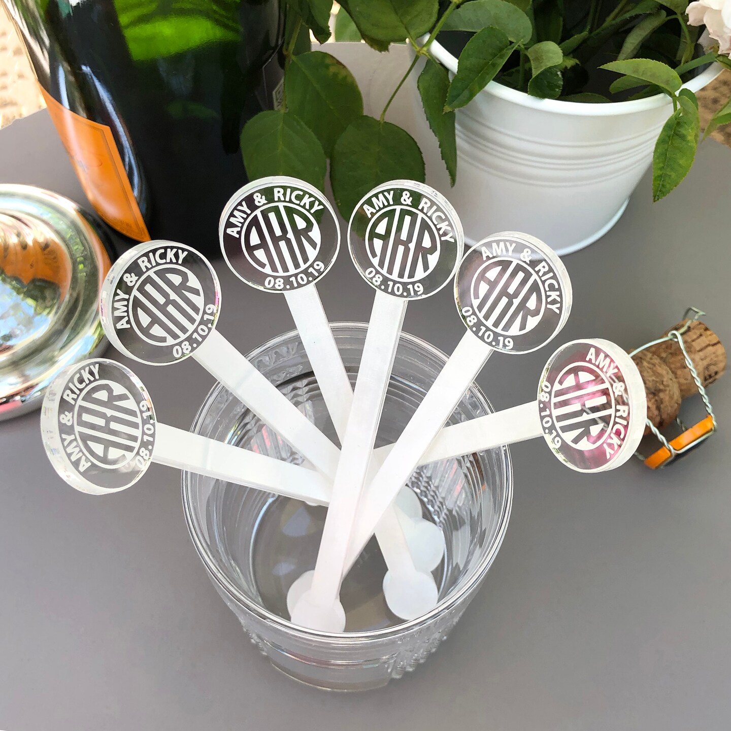 Circular Monogram Swizzle Sticks | Names and Special Date | Perfect for ...