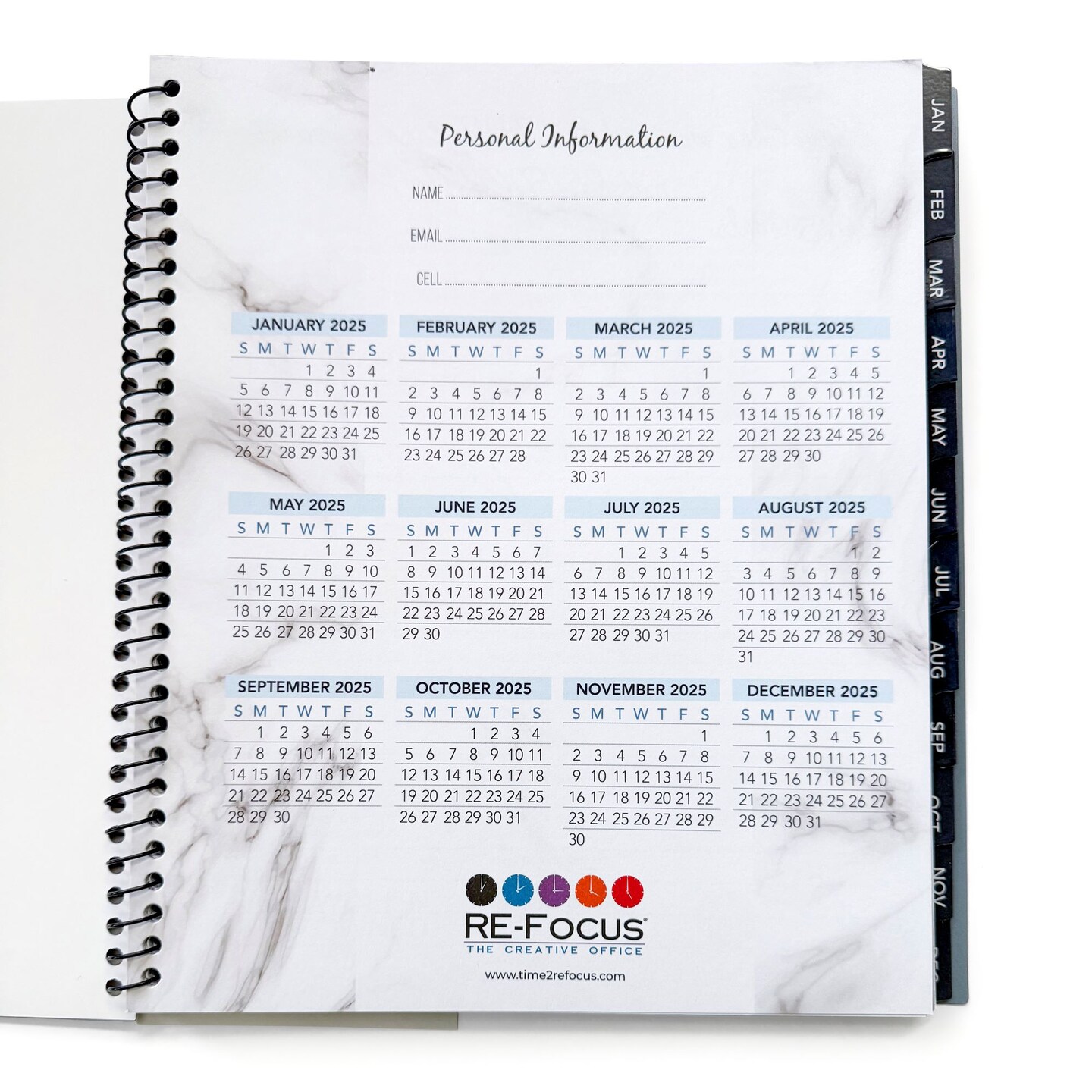 RE-FOCUS THE CREATIVE OFFICE, 2025 Annual Calendar, Monthly and Weekly ...