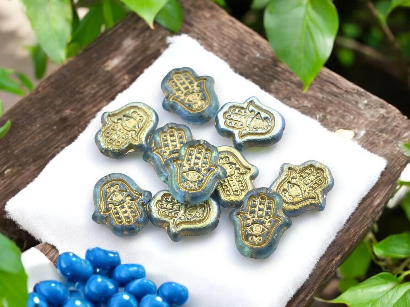 *10* 15x10mm Gold Washed Sky Blue AB Hamsa Hand Beads | Michaels