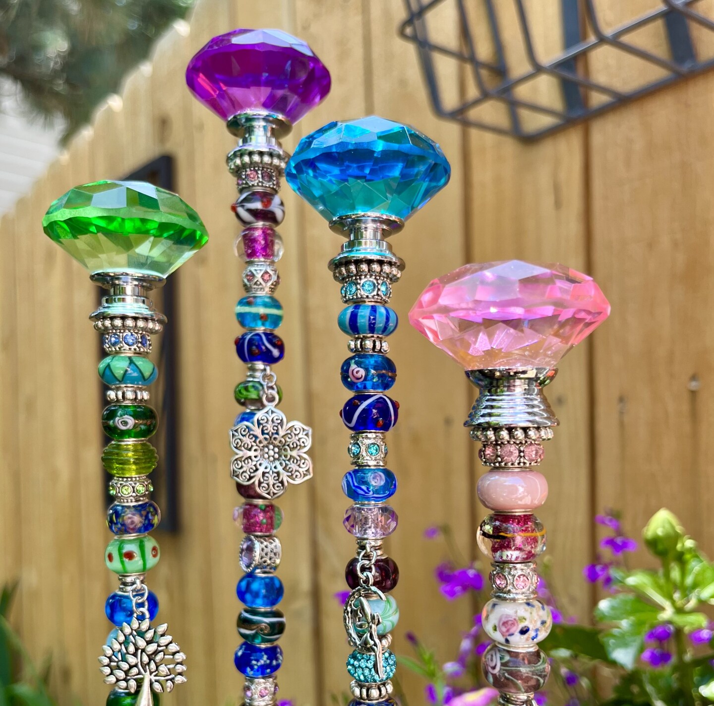 CUSTOM Beaded Garden Stake, Fairy Wand, Beaded Plant Decor, Pixie Stick ...