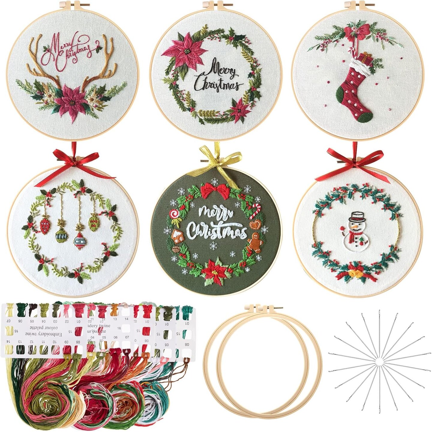 6 Sets Christmas Embroidery Kit with Pattern and Instructions ...