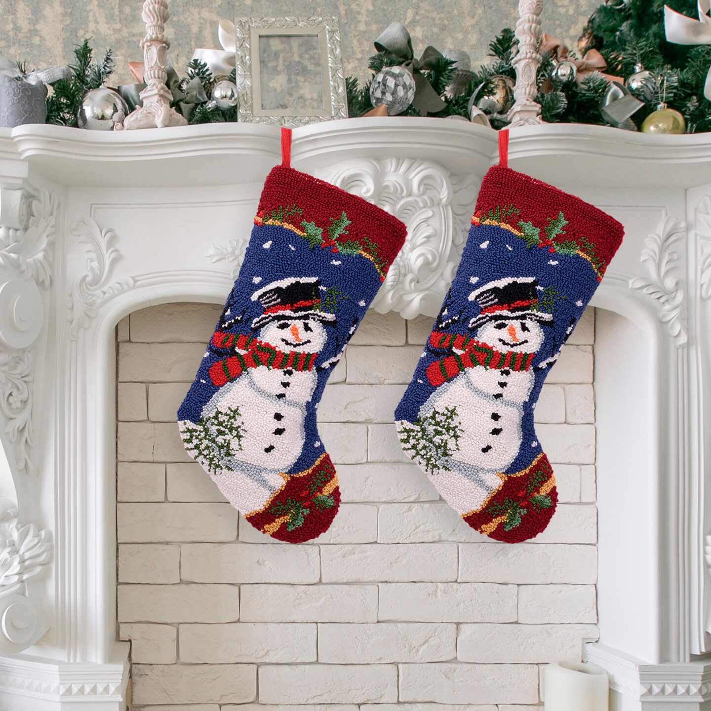 Set of 2 19.00"L Chriamas Decor Hooked Stocking (Santa/Snowman) | Michaels