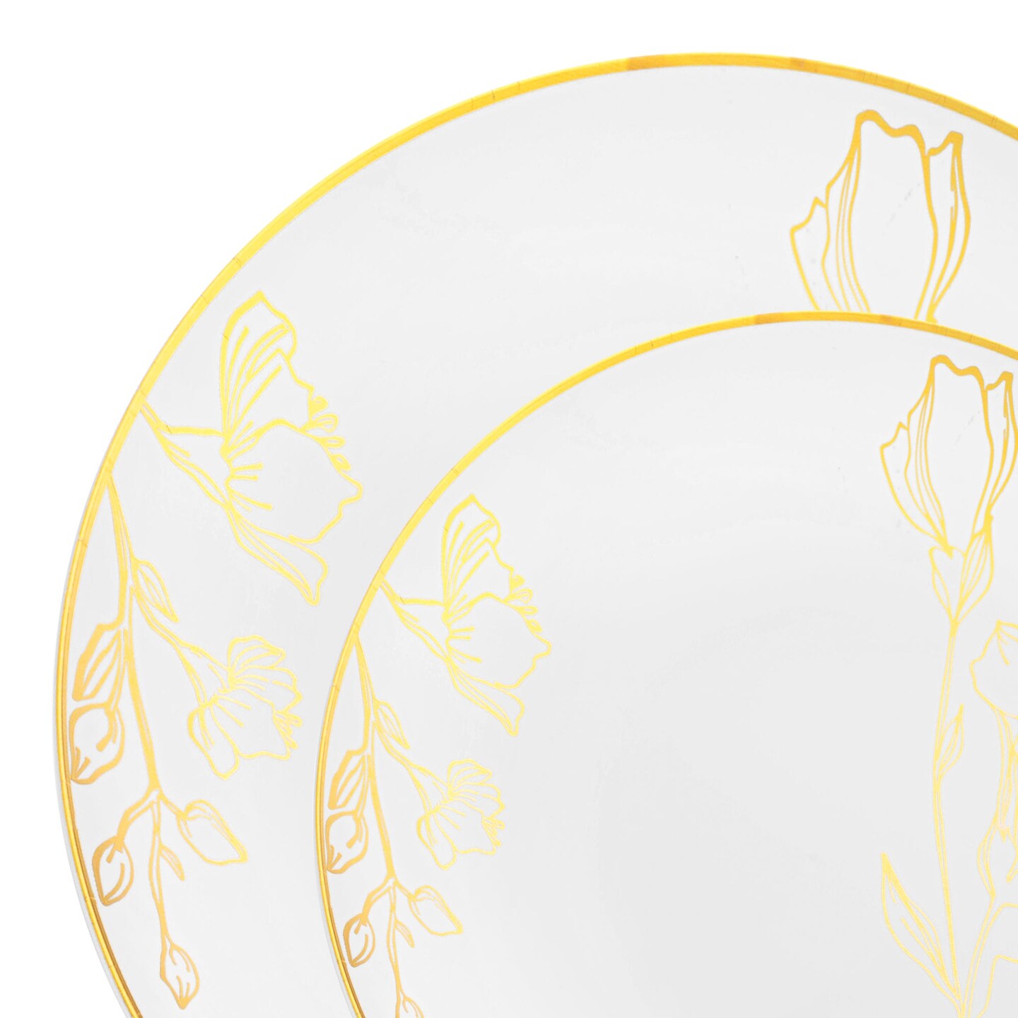 White with Gold Antique Floral Round Disposable Plastic Dinnerware ...