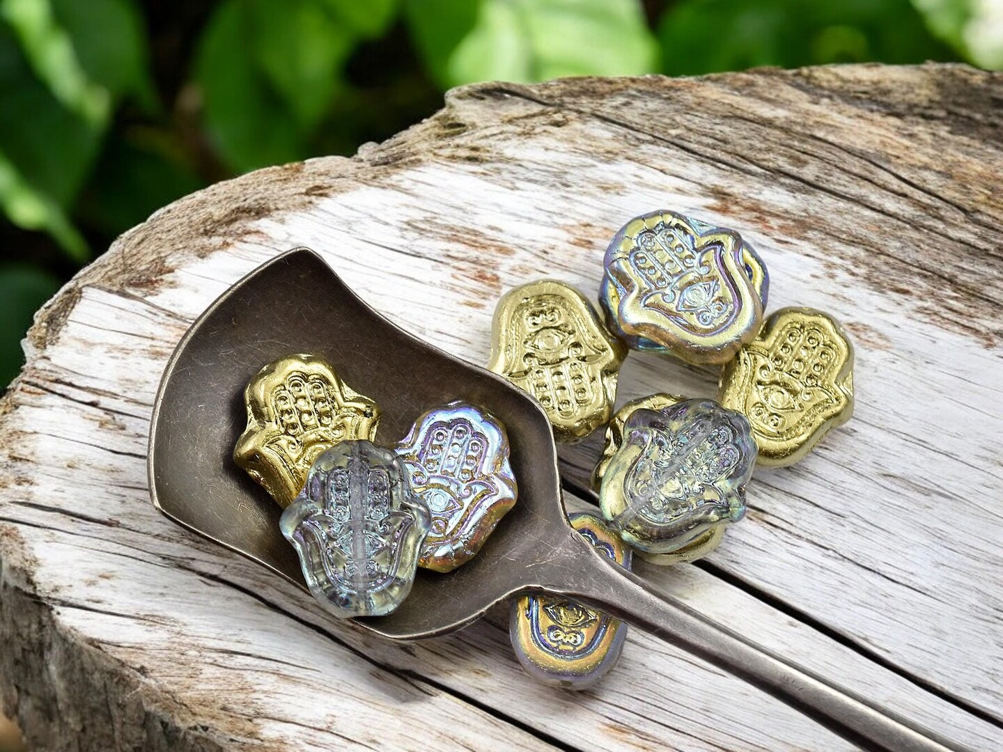 *10* 15x10mm Gold Lustered Washed Crystal Hamsa Hand Beads | Michaels