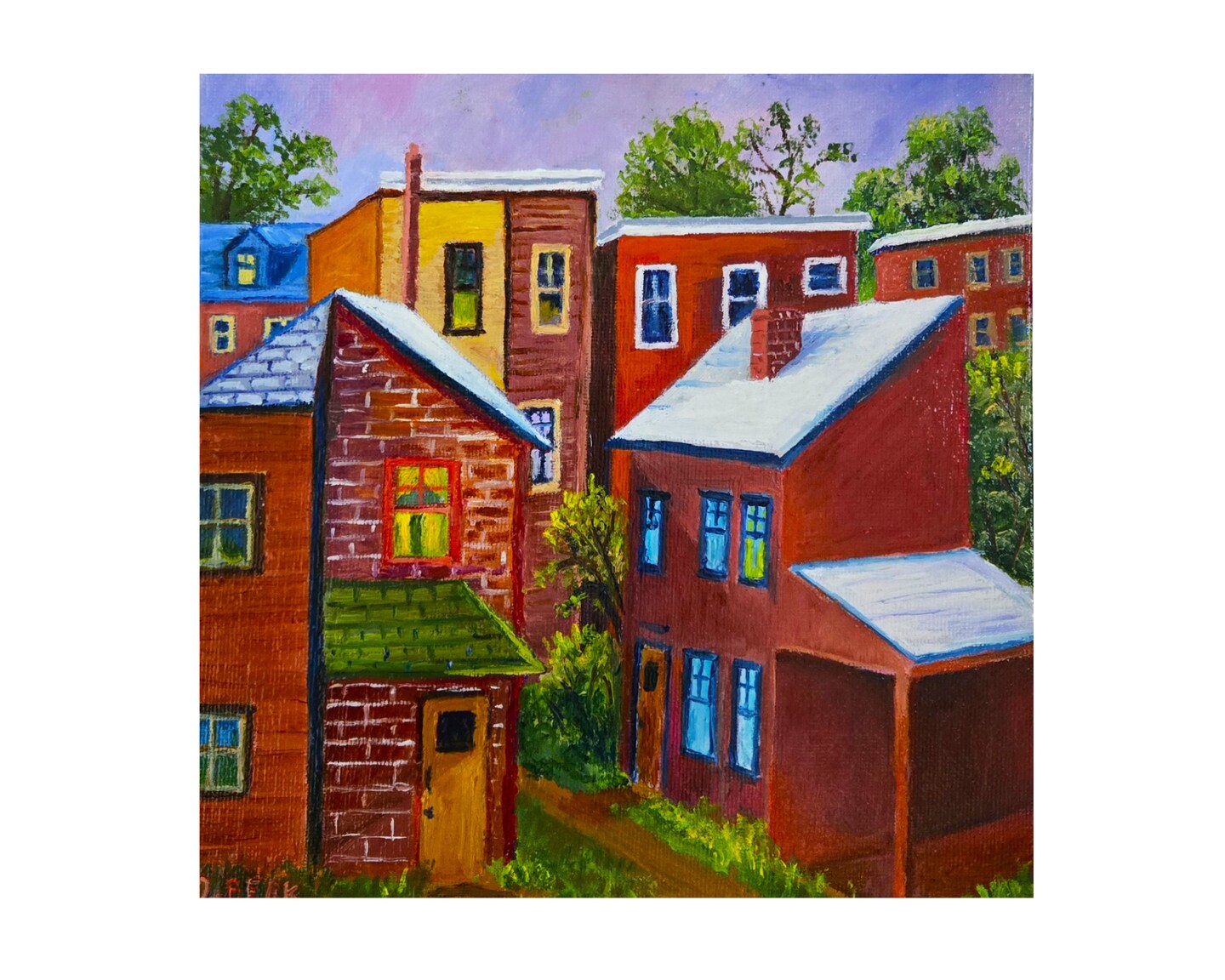 Up on the roof, view from a rooftop 8x8 original oil painting on canvas ...