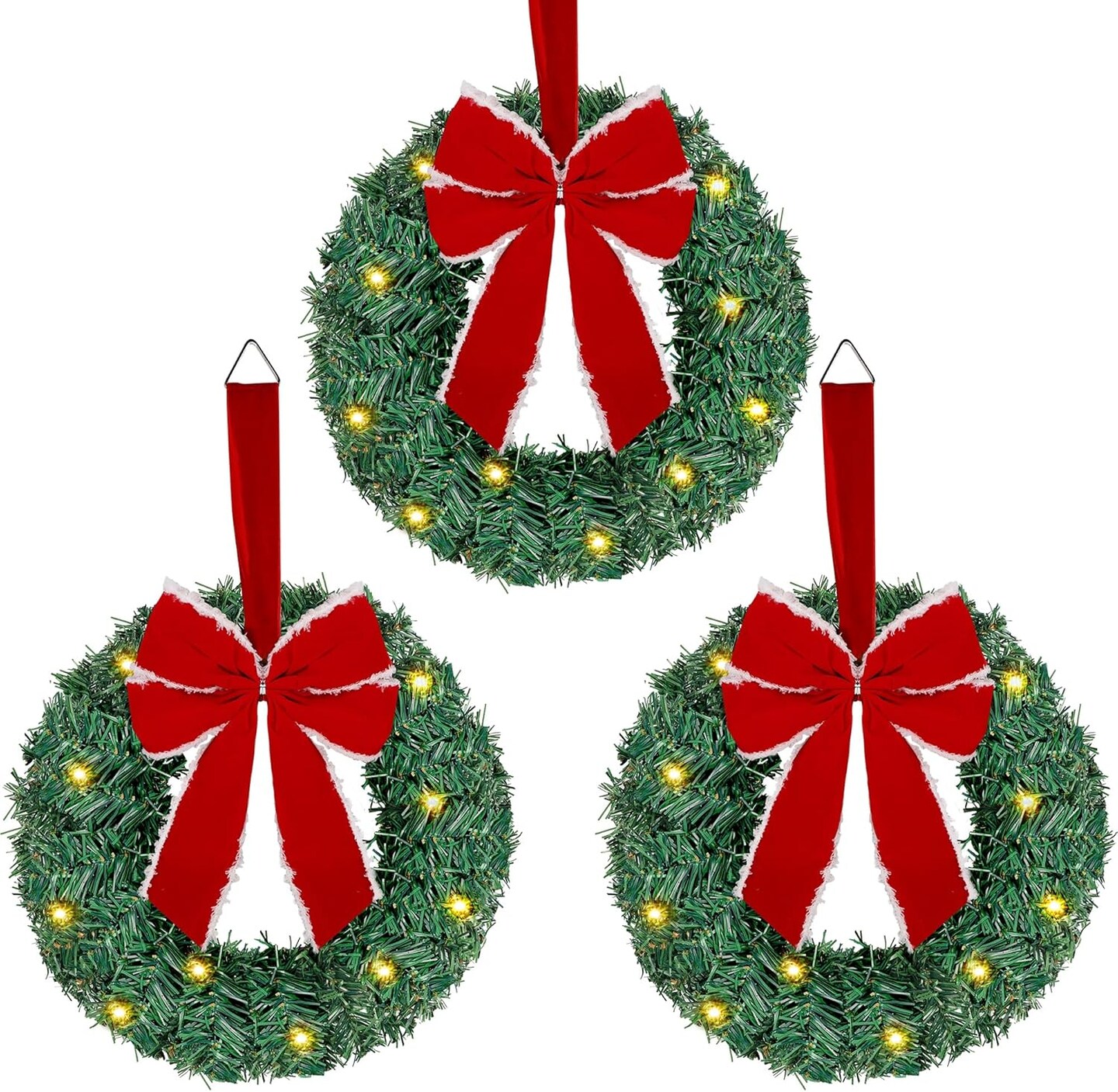 3 Pack Mini Christmas Wreath, Lighted Christmas Front Door Wreath, Xmas ...