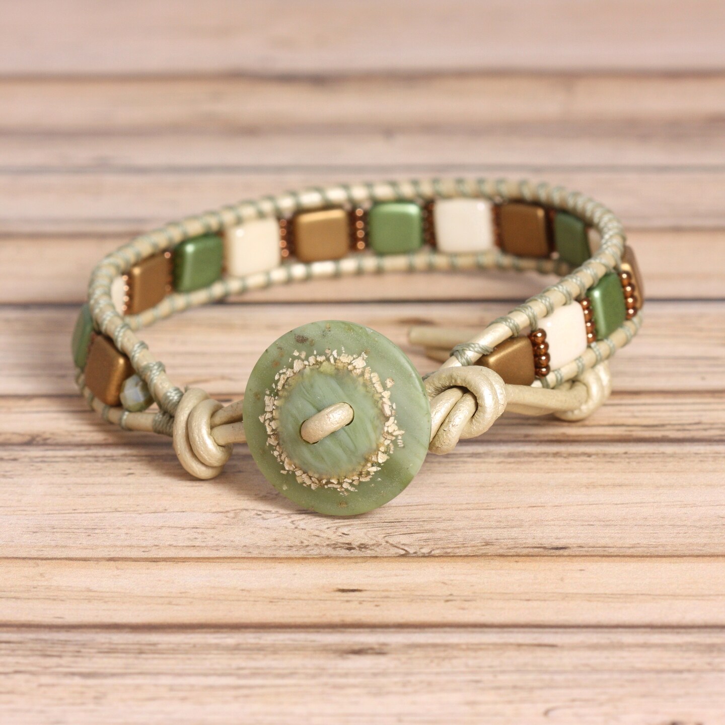 Beach Sand Bracelet, Leather Wrap Bracelet with Matte Gold Metallic ...