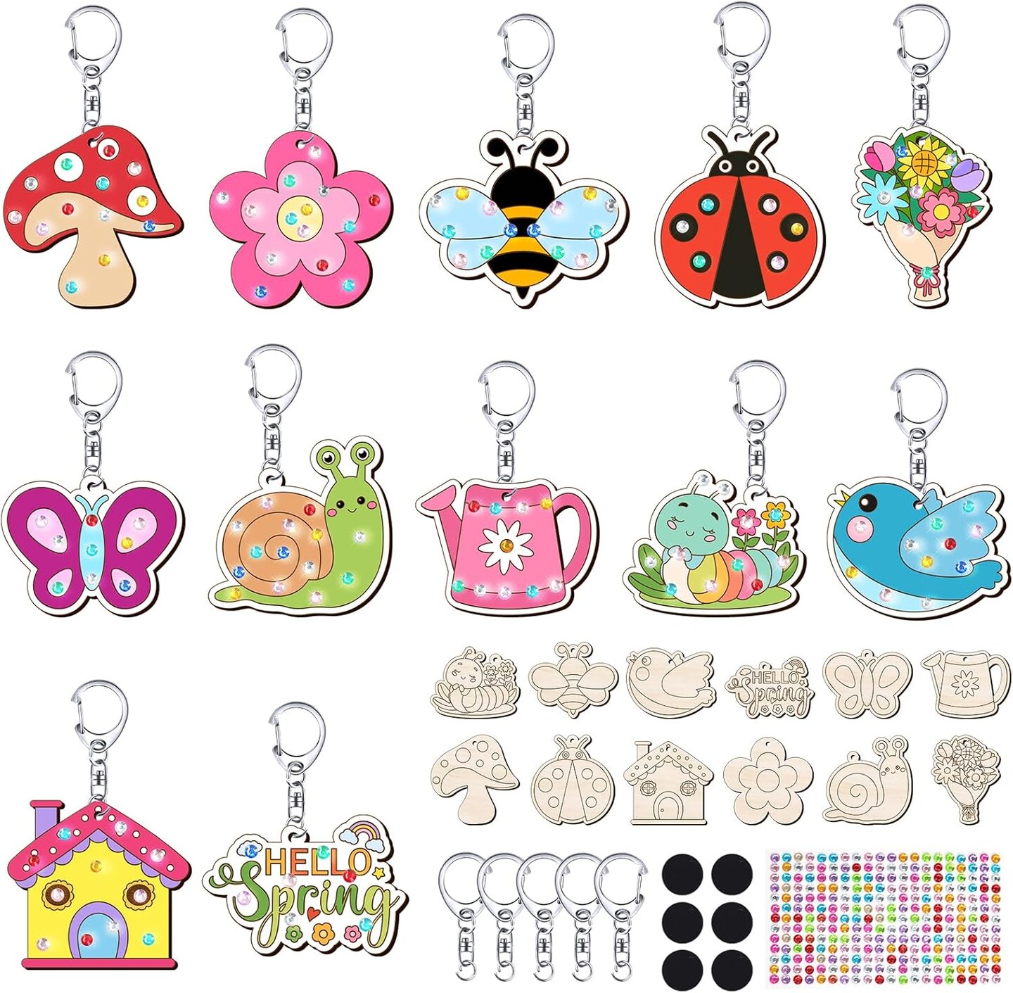 24 PCS Spring Wood Craft Color Your Own Butterfly Insect Keychains DIY ...