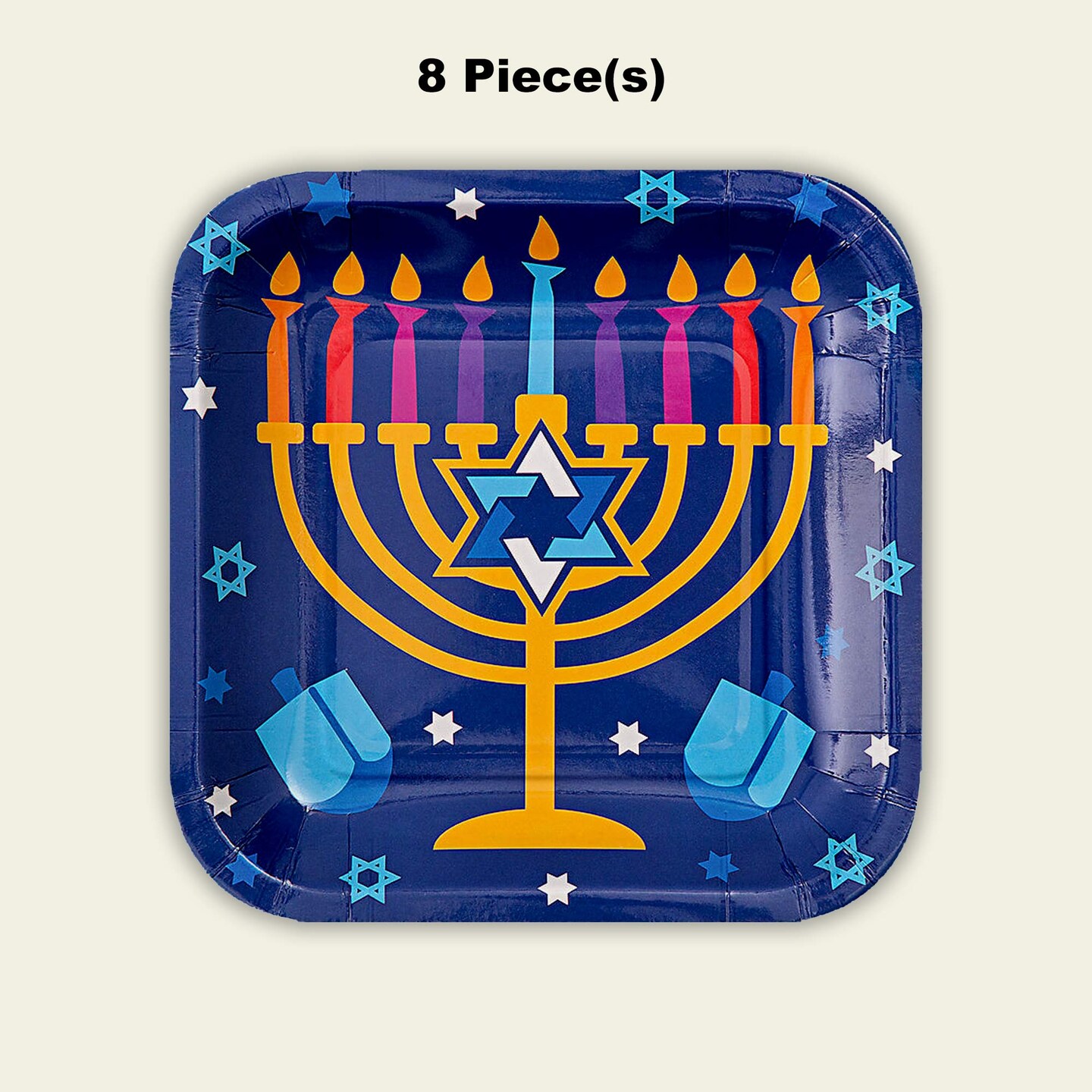 8 Count Hanukkah Menorah Square Paper Dessert Plates 7 Inch Festival ...