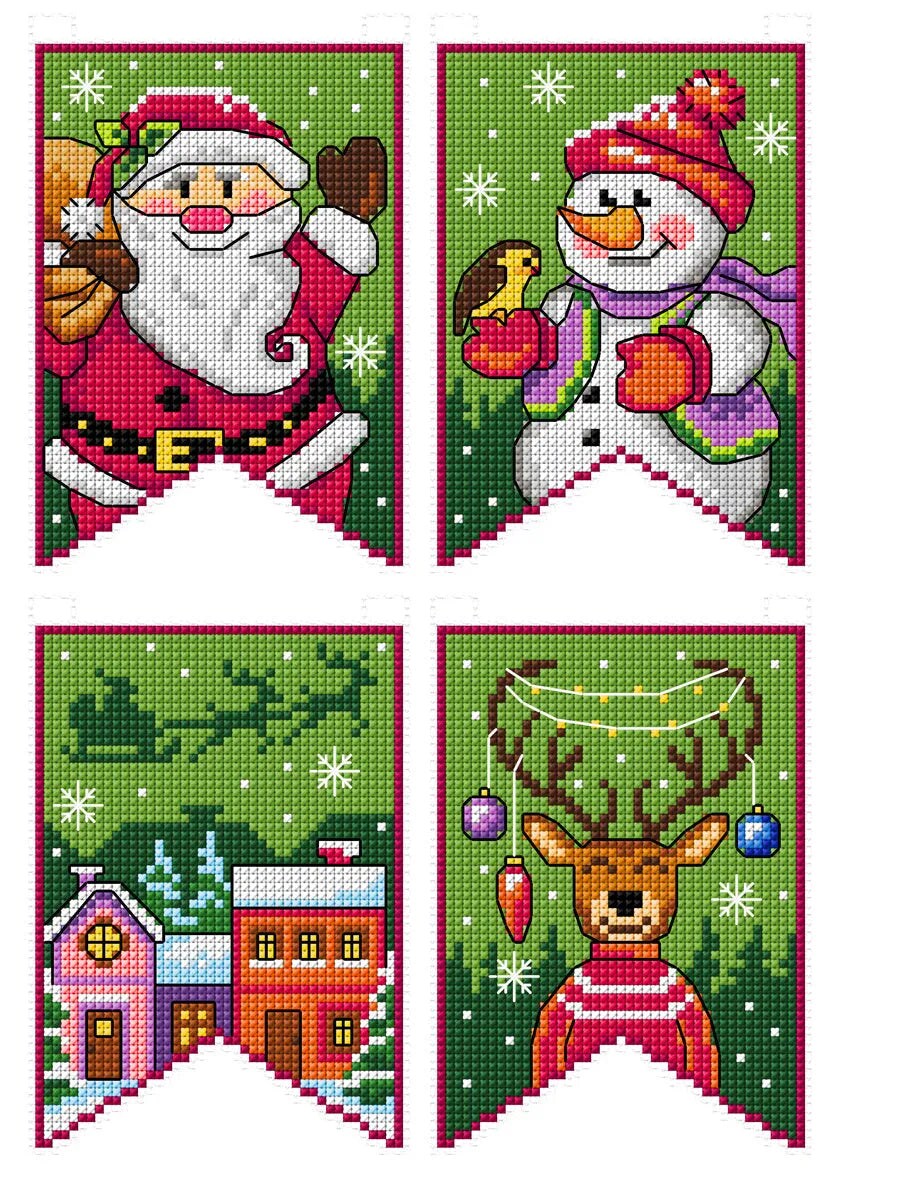 Christmas flags - green Counted cross stitch kit with plastic canvas ...