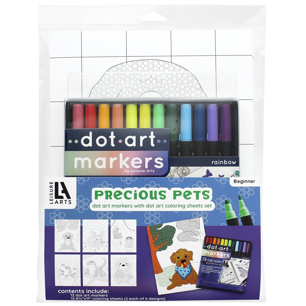 Leisure Arts Dot Art Pets Coloring Sheets W/Markers, Dot Art, Marker ...