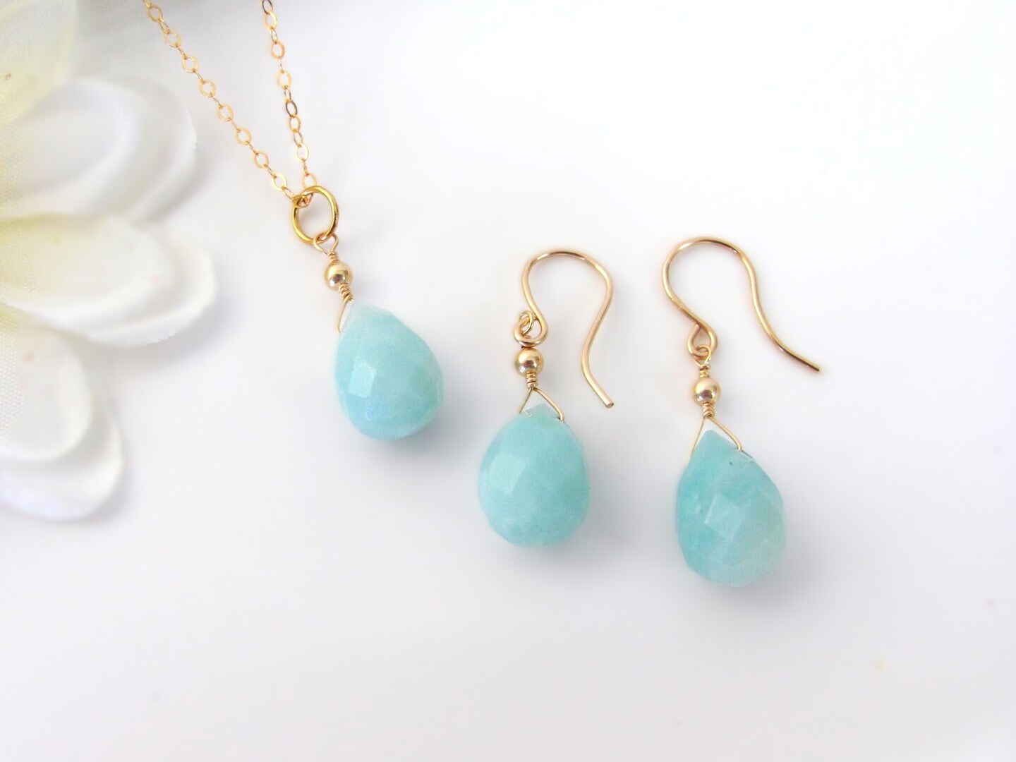 Amazonite Gift Set 14K Gold Filled - Handcrafted Necklace and Earrings ...