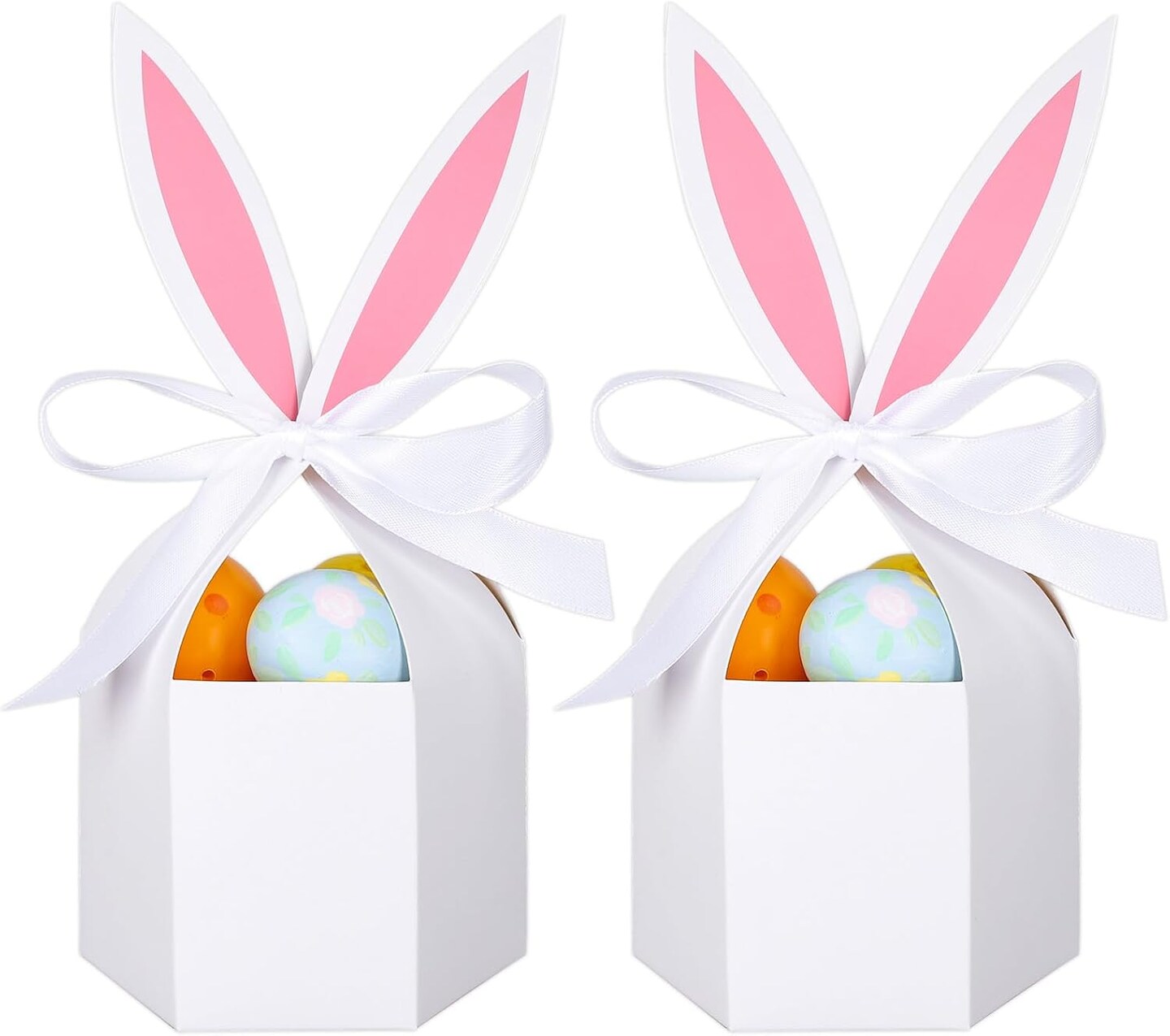 20Pcs Cute Bunny Treat Boxes Rabbit Ears Paper Box with Ribbon Egg Hunt ...