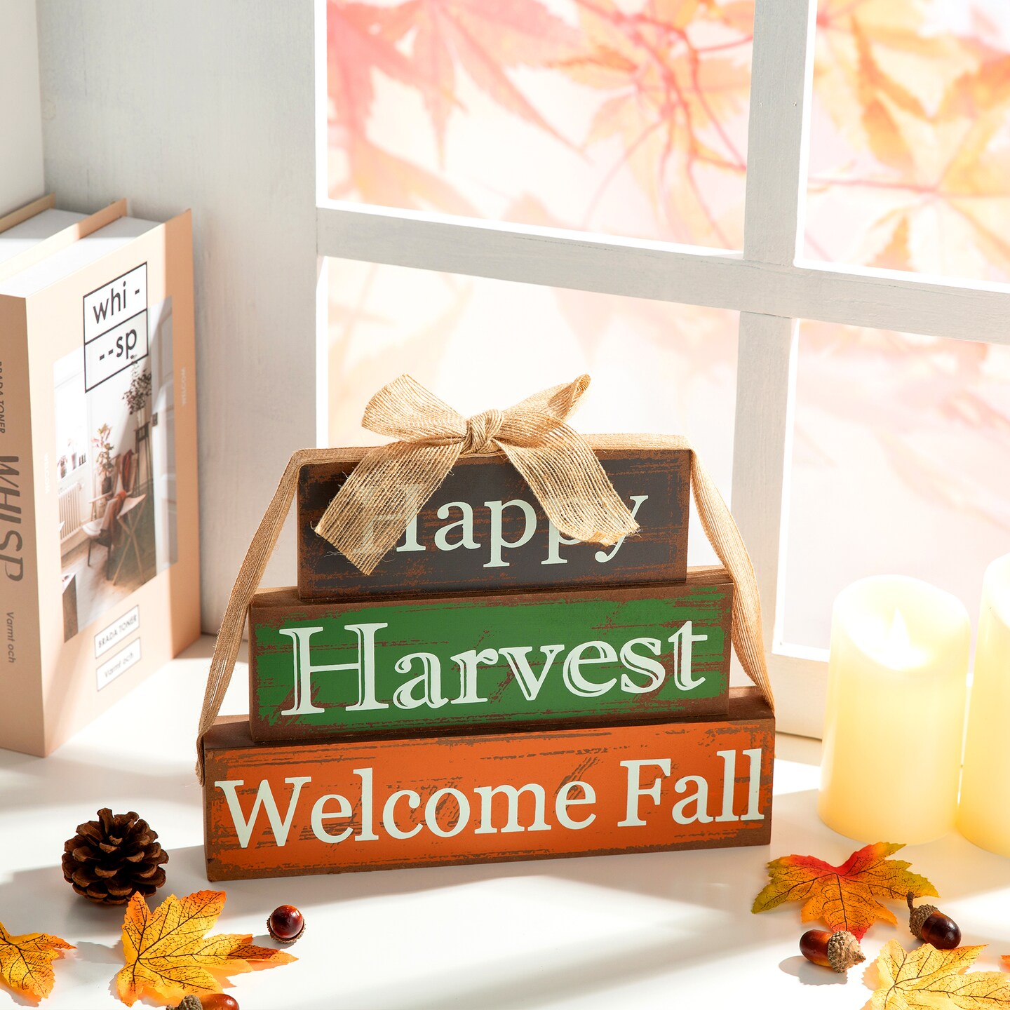 11.75"L Wooden Happy Harvest Block Set | Michaels