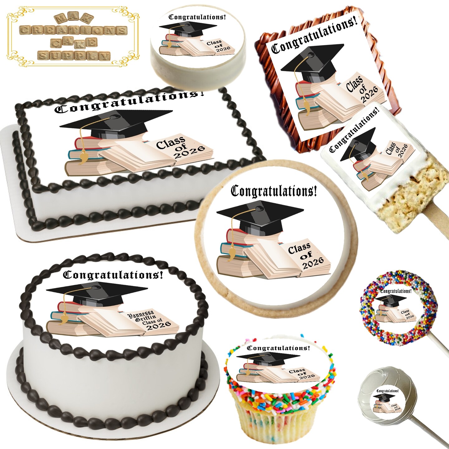 2026 Personalized Books and Cap Graduation Edible Cake and Treat ...