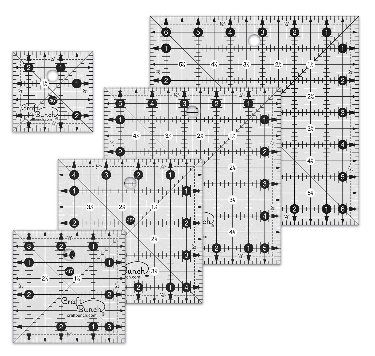 5 Non-Slip Premium Acrylic Square Quilt Rulers - 3mm thick! - 2.5", 3.5 ...