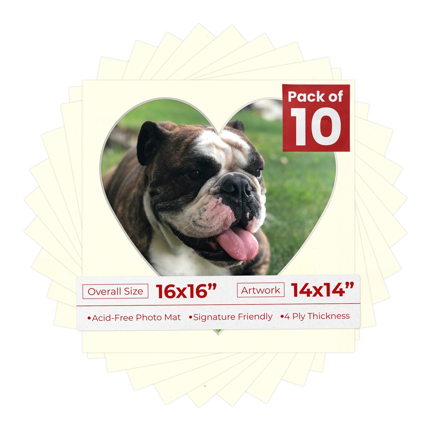 Cream Linen Mat Board for 16x16 Frames - Heart Opening for 14x14 Photos ...