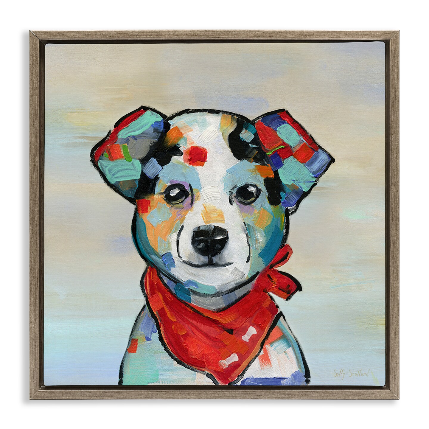 Stupell Industries Dog Portrait with Red Bandana Floating Frame By ...