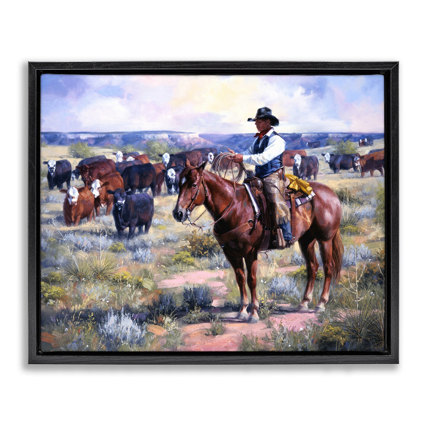 Stupell Industries Cowboy Rounding Up Cattle Floating Frame By Jack ...