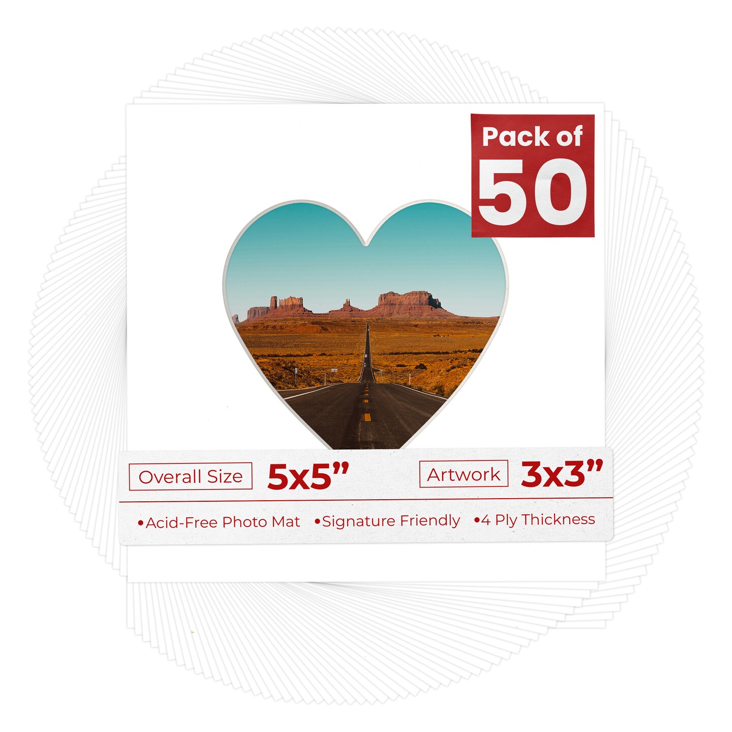 Textured White Mat Board for 5x5 Inch Frames - Heart Opening for 3x3 ...