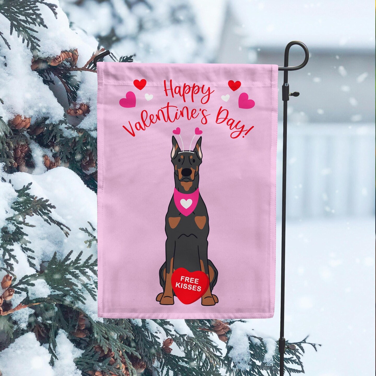 Doberman Pinscher Valentine's Garden Flag - Pick Your Color ...