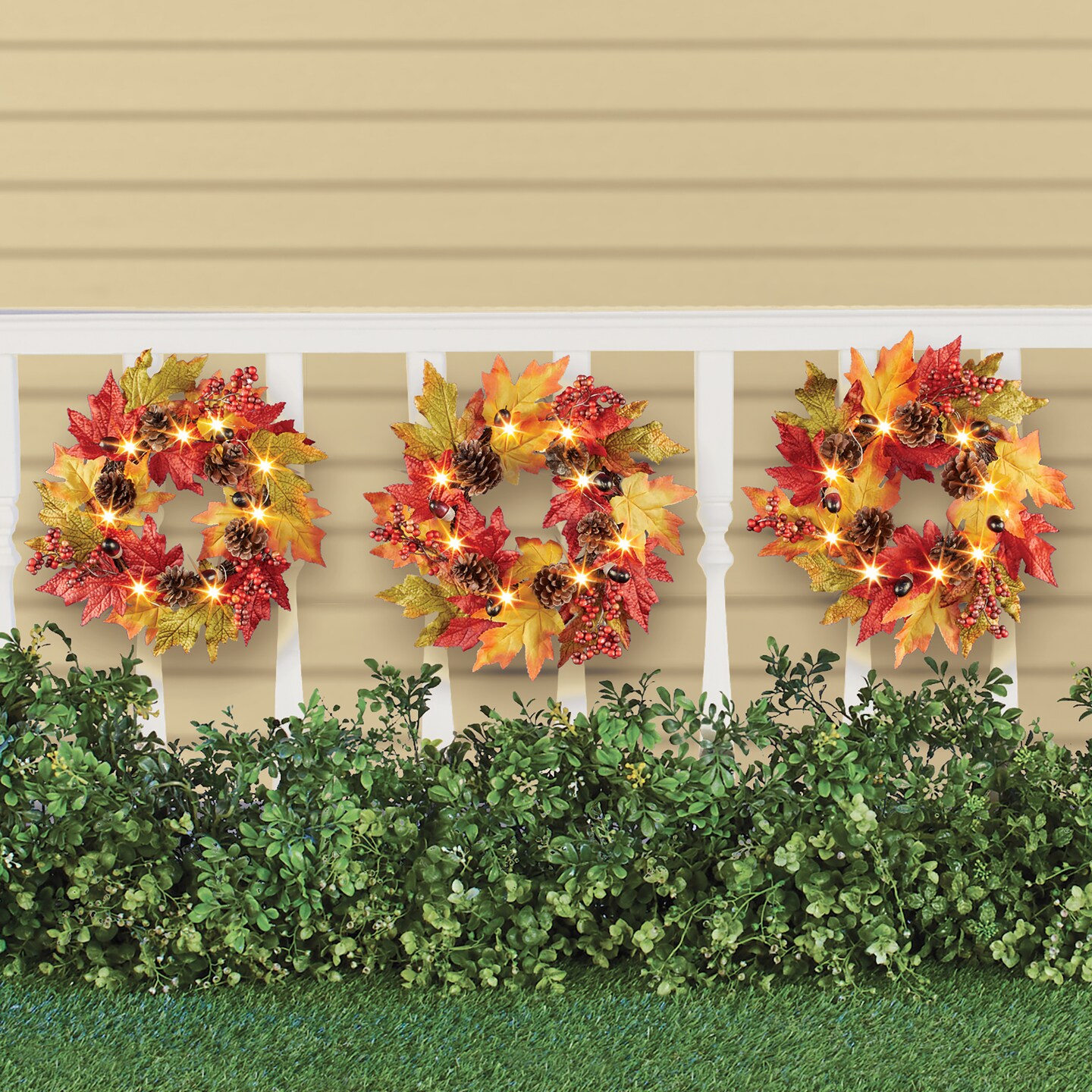 Collections Etc Solar Powered Hanging Autumn Wreaths - Set of 3 | Michaels