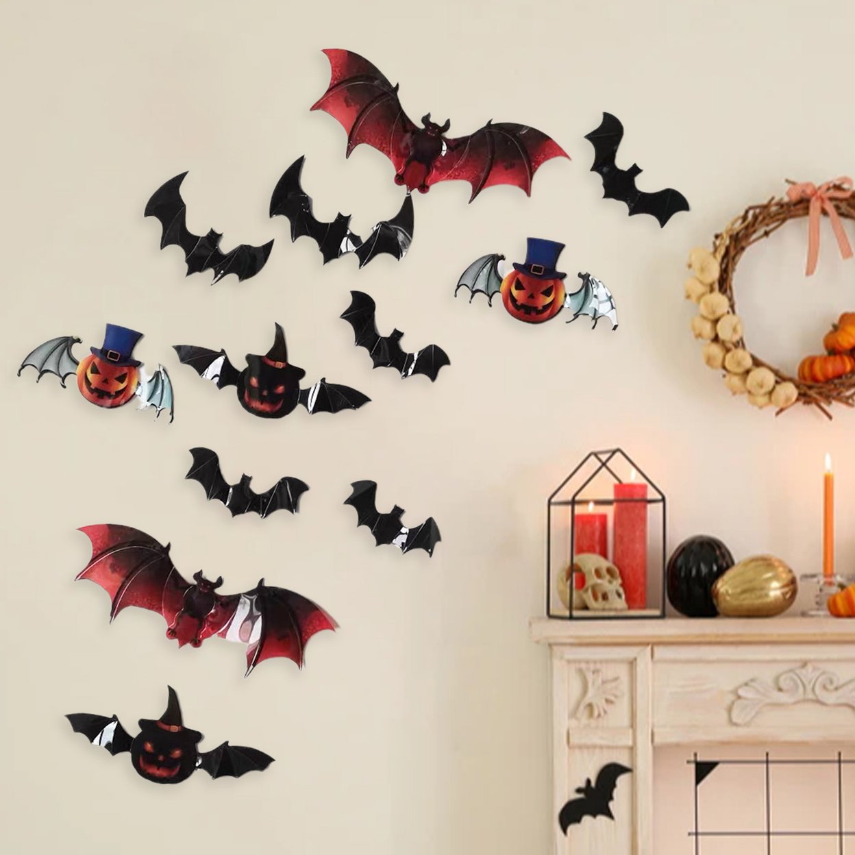12 Pcs 3D Halloween Stickers Bat Demon Pumpkin Shape Spooky Wall ...