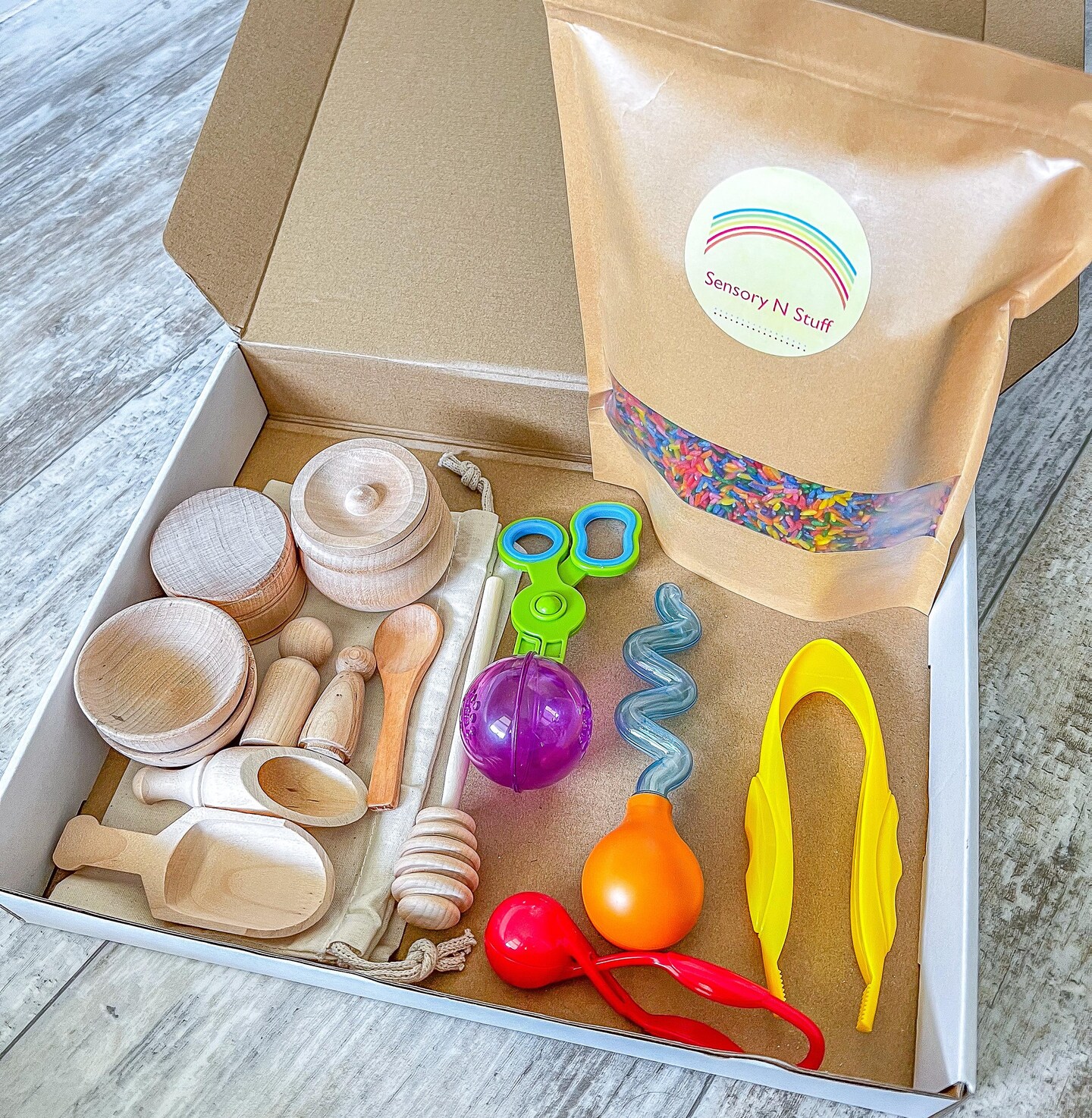 FULL Small Sensory Starter Set, Small wooden sensory bin tools ...
