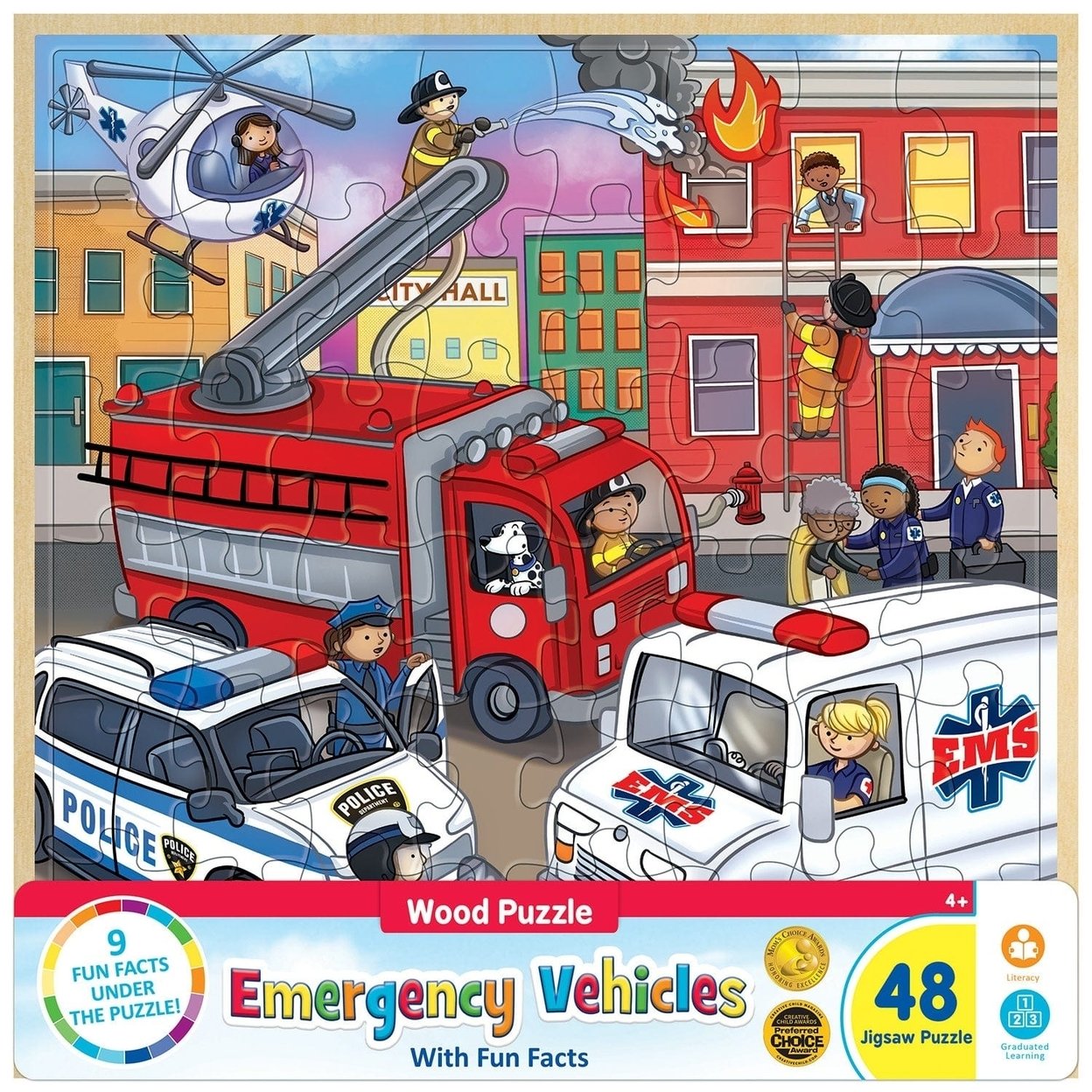 Emergency Vehicles Wood Jigsaw Puzzle 48 Pieces Educational Fun Facts ...