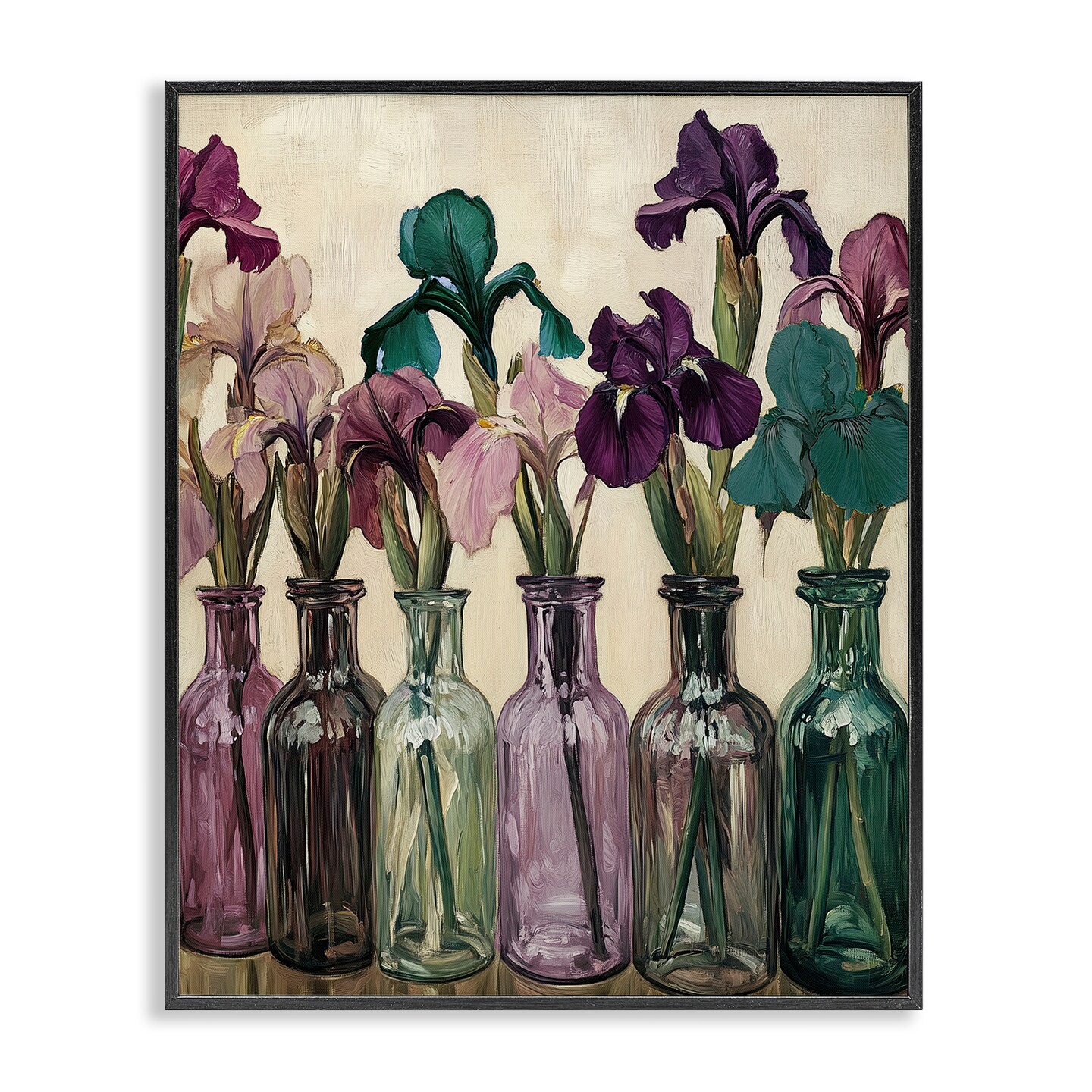 Stupell Industries Irises in Jewel Tone Bottles Framed Giclee By ...
