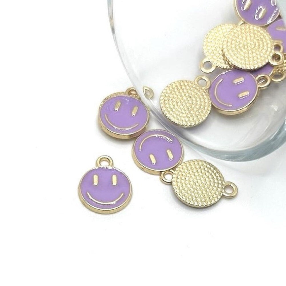 Purple Enamel Smiley Face Charms, 14x12mm | Michaels